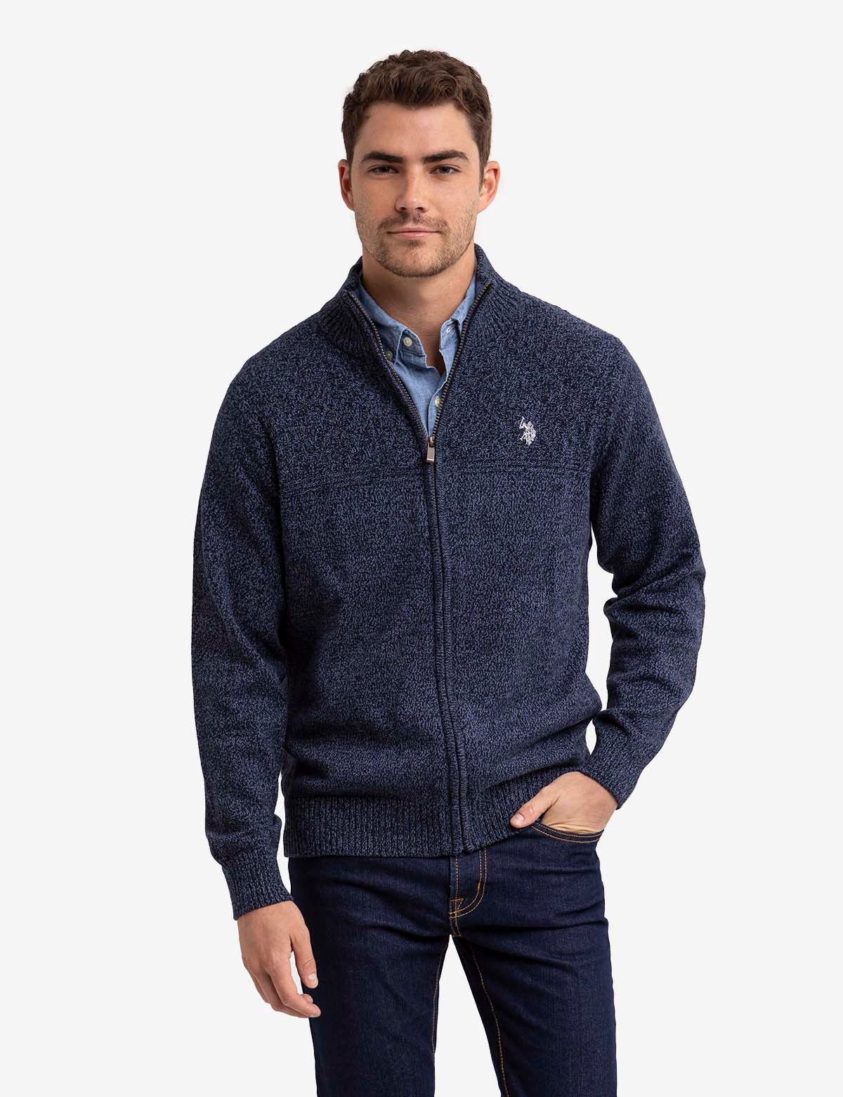TEXTURED YOKE FULL ZIP SWEATER– U.S. Polo Assn.