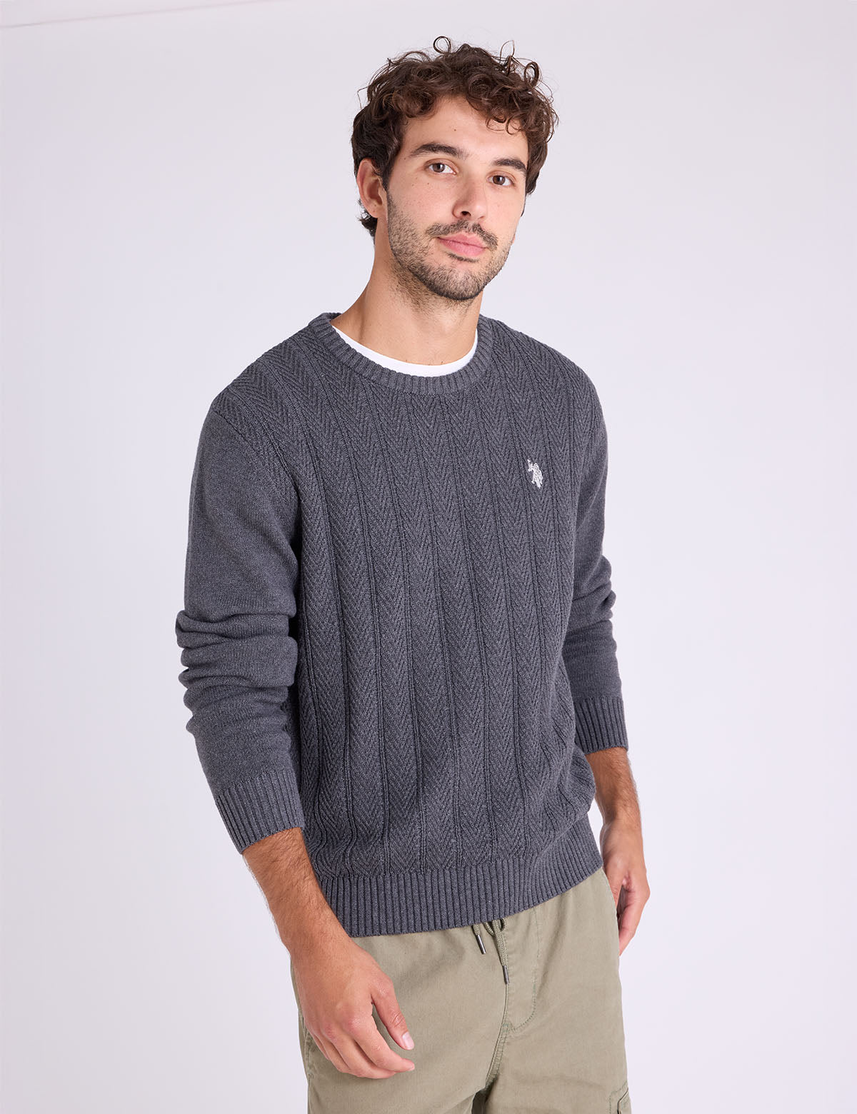 VERTICAL TEXTURED CREW NECK SWEATER– U.S. Polo Assn.