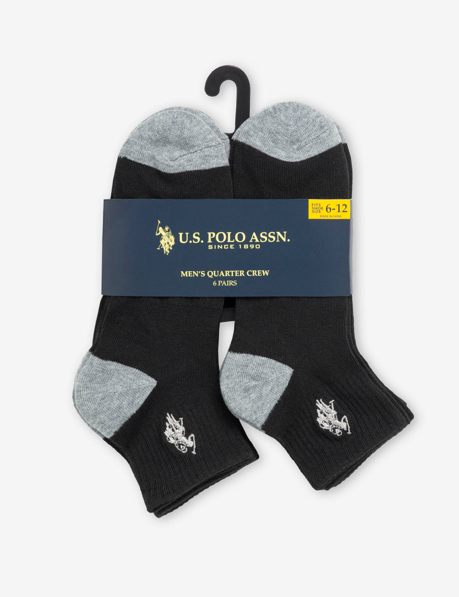 MENS 6PK BLACK QUARTER CREW SOCKS– U.S. Polo Assn.
