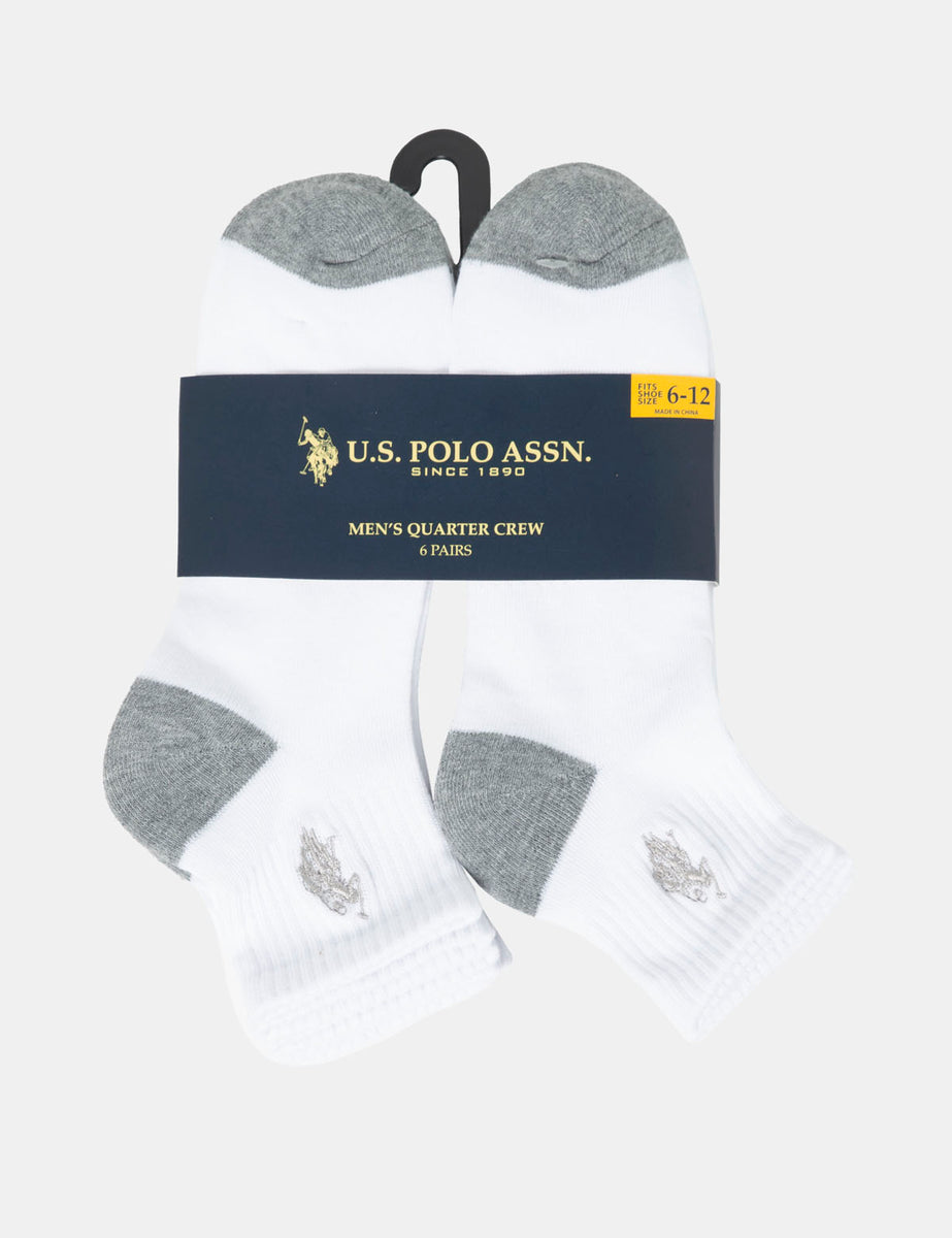 MENS 6PK WHITE QUARTER CREW SOCKS– U.S. Polo Assn.