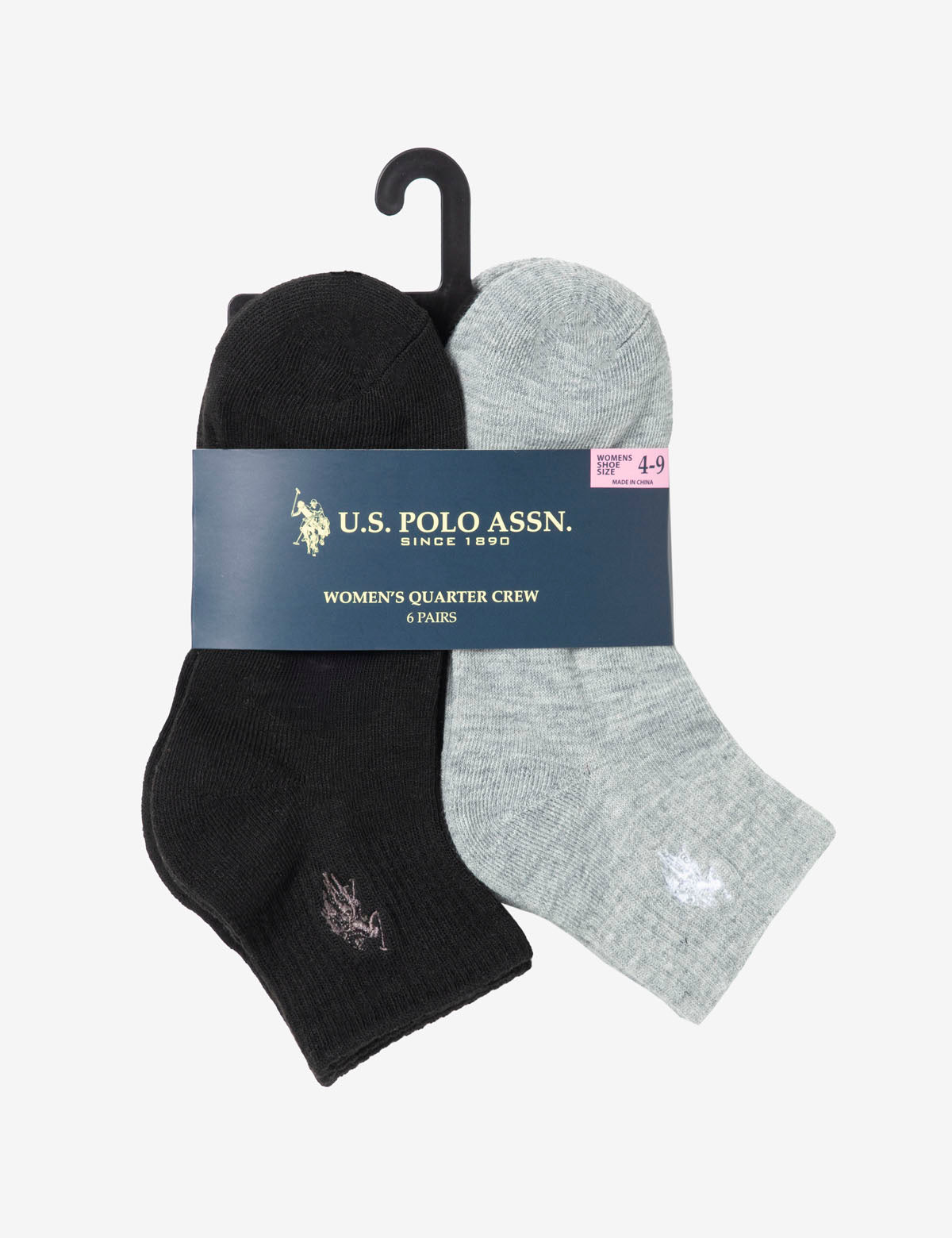 LADIES 6PK CORE ASSORTED QUARTER CREW SOCKS– U.S. Polo Assn.
