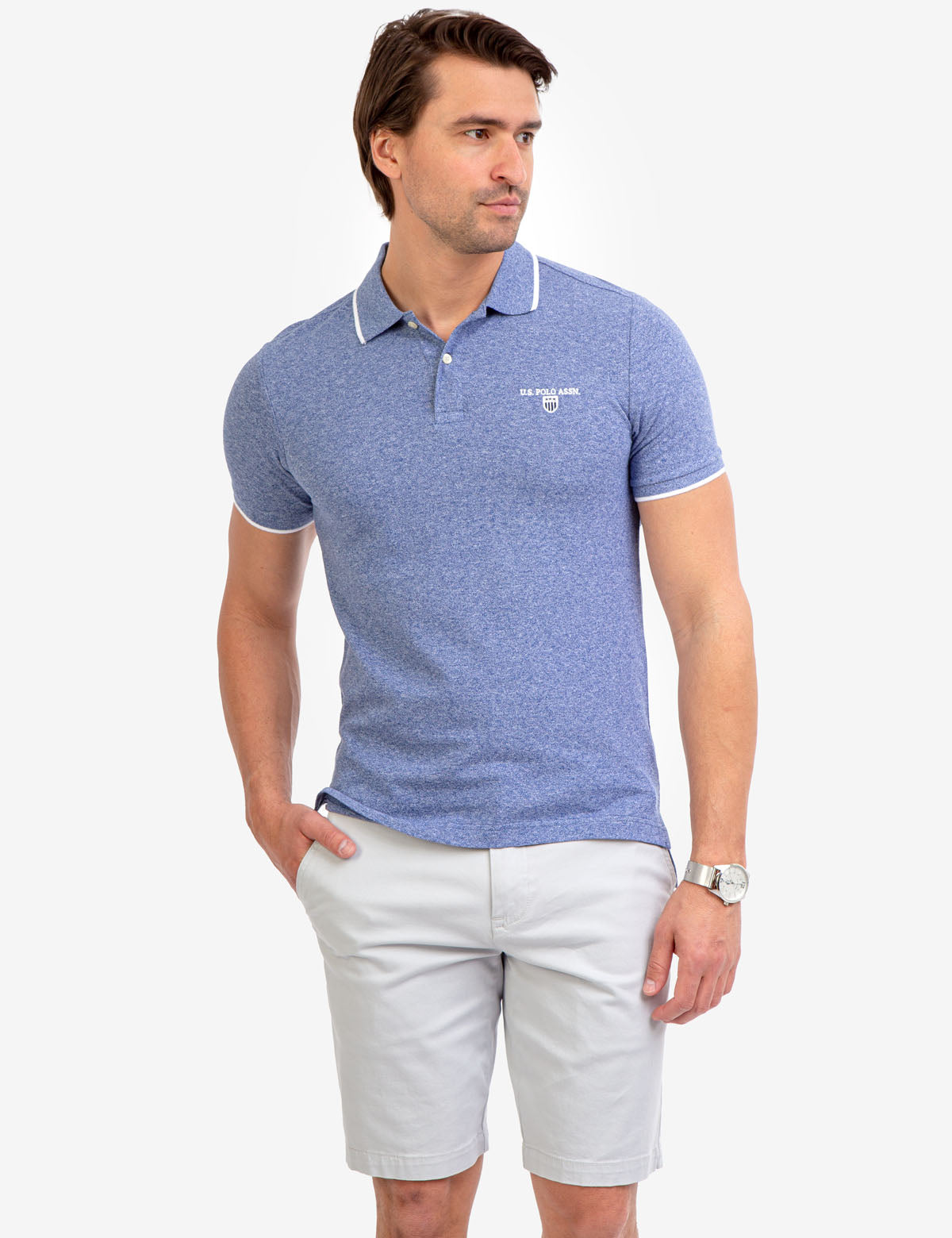 MARLED YARN POLO SHIRT WITH EMBROIDERED CREST– U.S. Polo Assn.