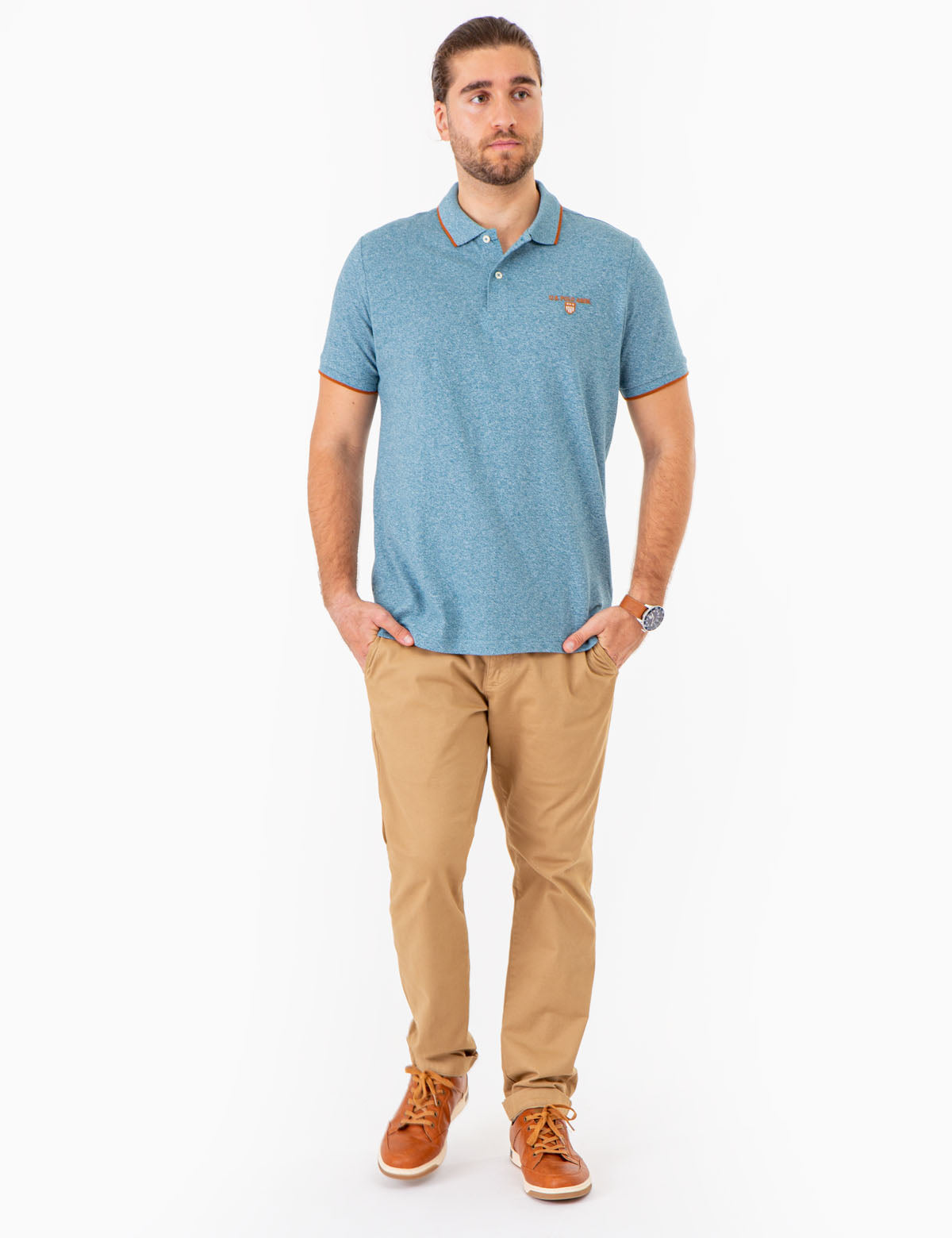MARLED YARN POLO SHIRT WITH EMBROIDERED CREST– U.S. Polo Assn.