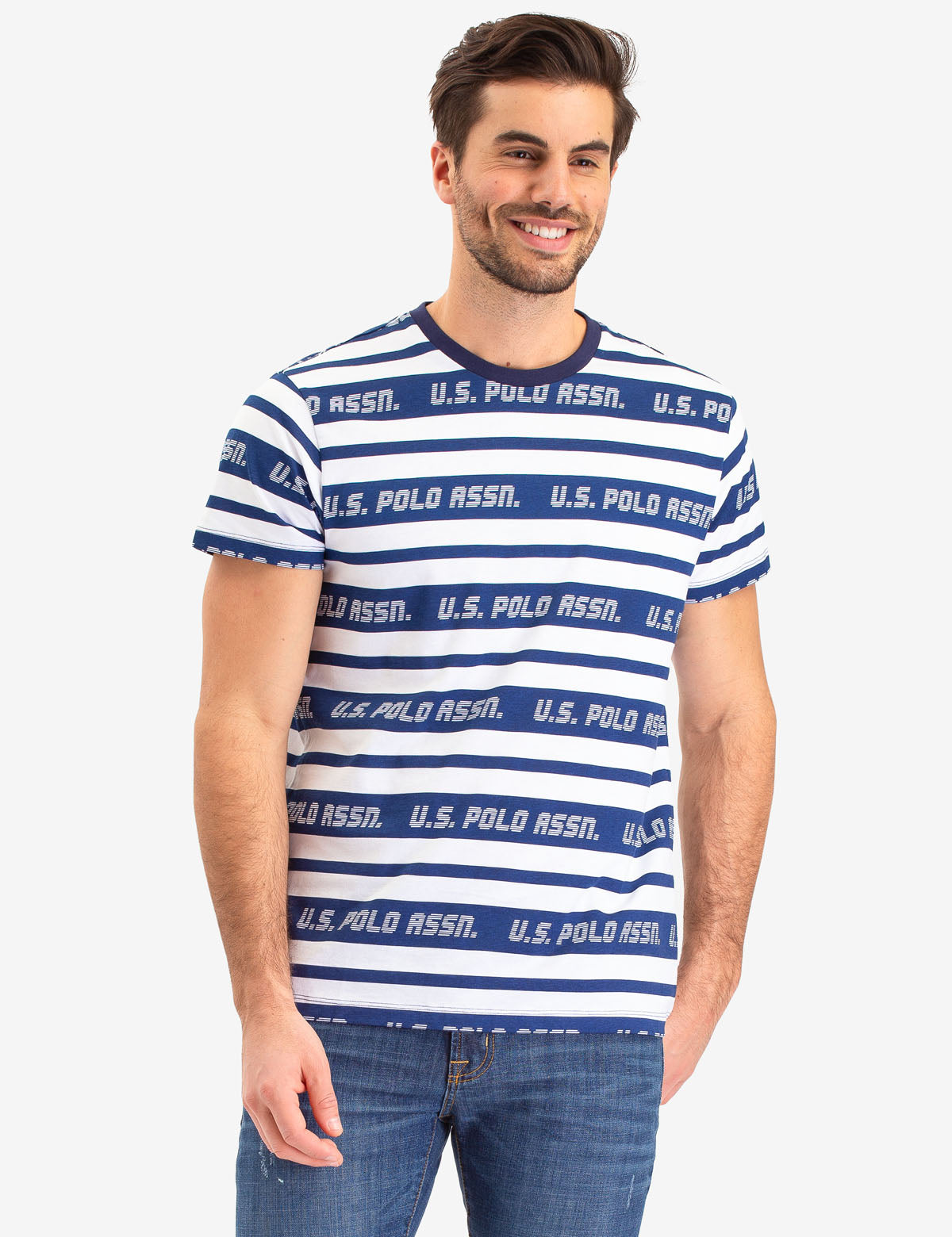 UPSA LOGO STRIPED CREW NECK T-SHIRT– U.S. Polo Assn.