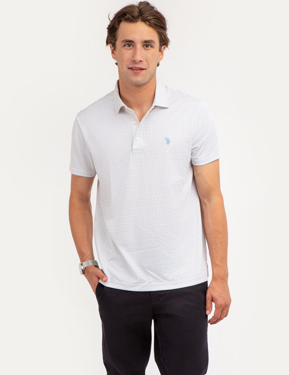 ALLOVER WAVE PRINT INTERLOCK POLO SHIRT– U.S. Polo Assn.