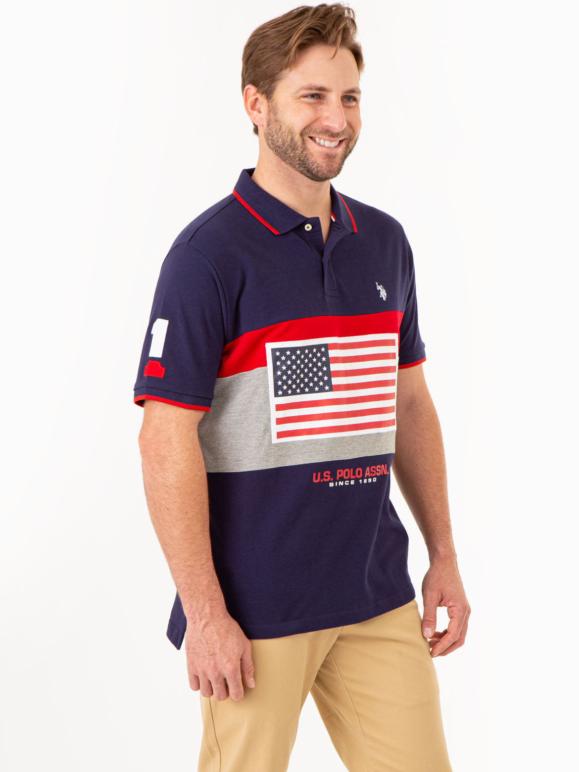 PRINTED FLAG COLORBLOCK PIQUE POLO SHIRT– U.S. Polo Assn.