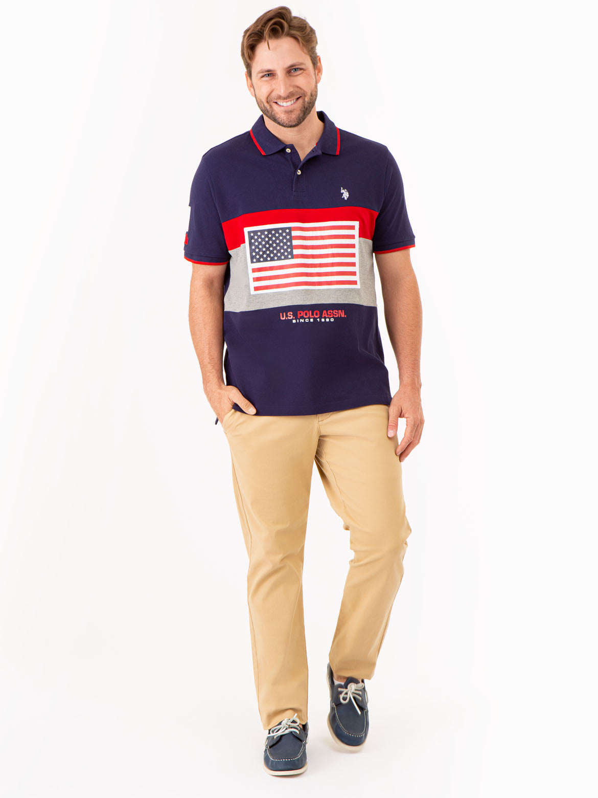 PRINTED FLAG COLORBLOCK PIQUE POLO SHIRT– U.S. Polo Assn.