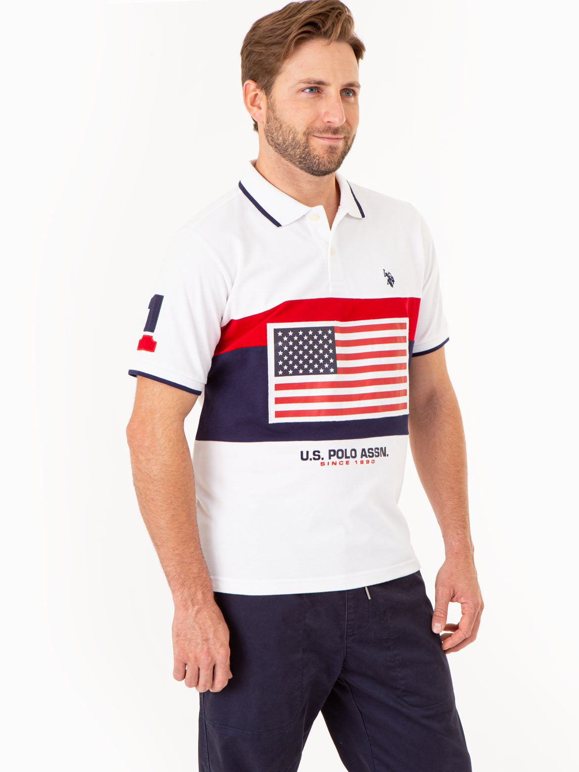 PRINTED FLAG COLORBLOCK PIQUE POLO SHIRT– U.S. Polo Assn.
