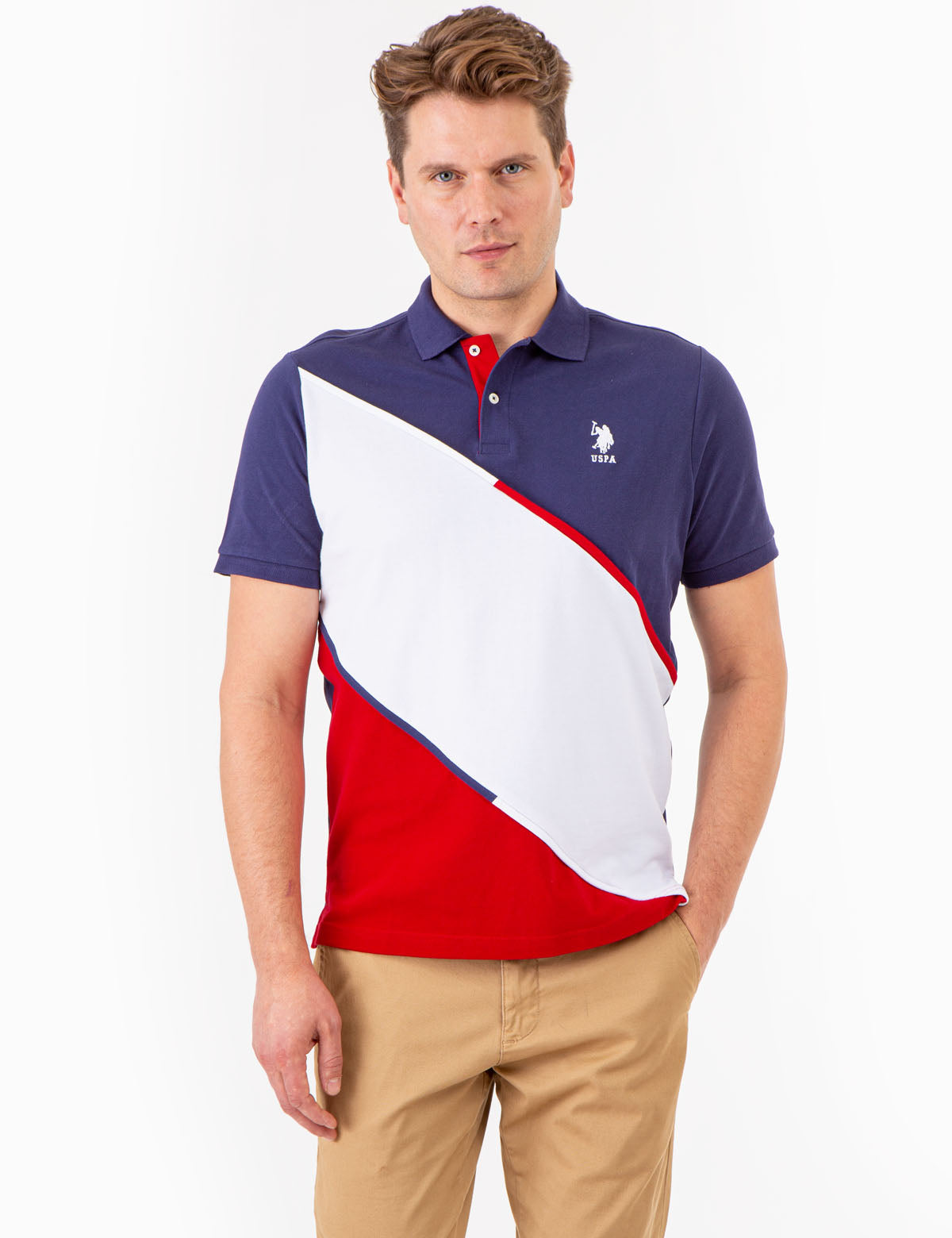 DIAGONAL COLORBLOCK POLO SHIRT WITH PIPING– U.S. Polo Assn.