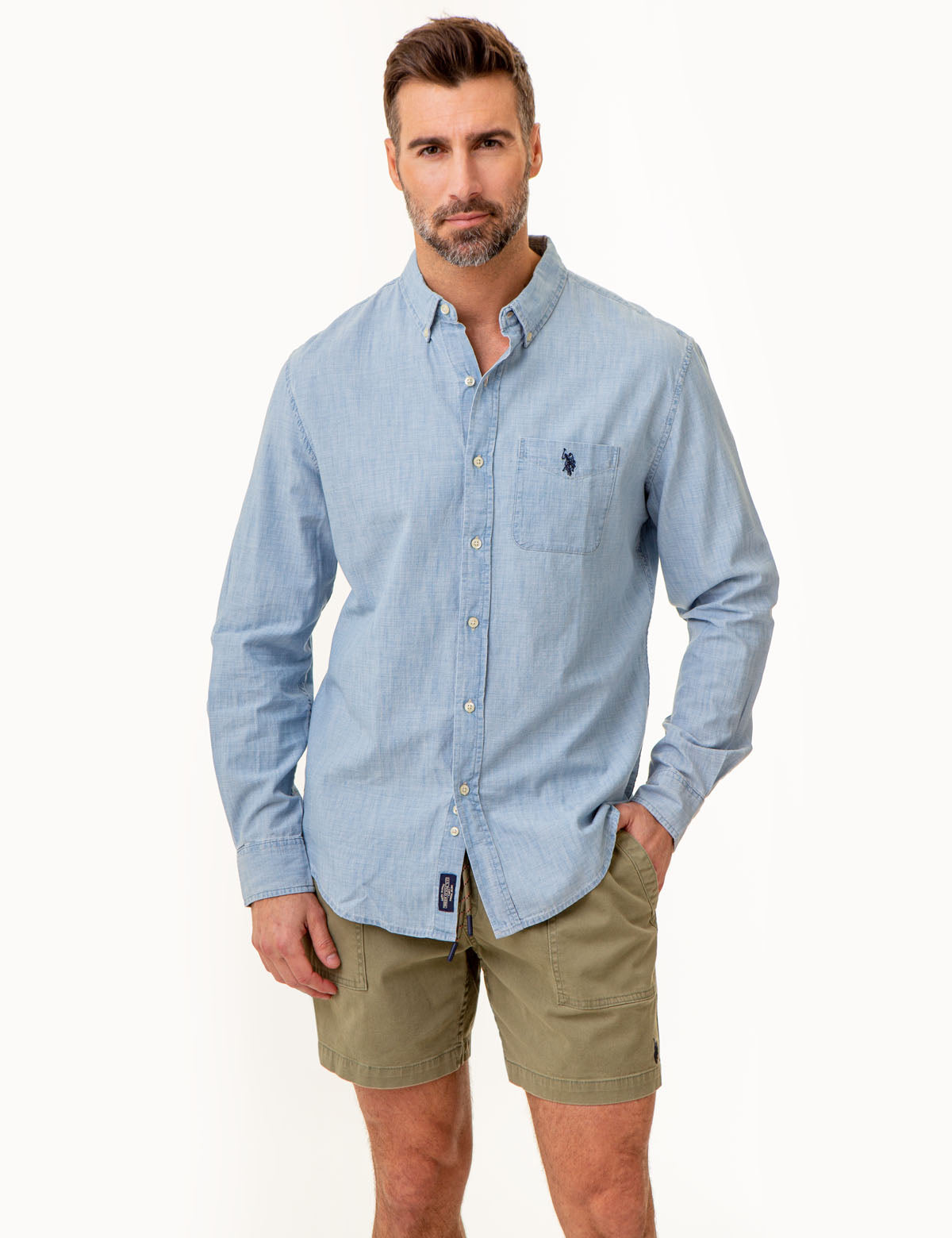 LONG SLEEVE SLUB CHAMBRAY WOVEN SHIRT– U.S. Polo Assn.