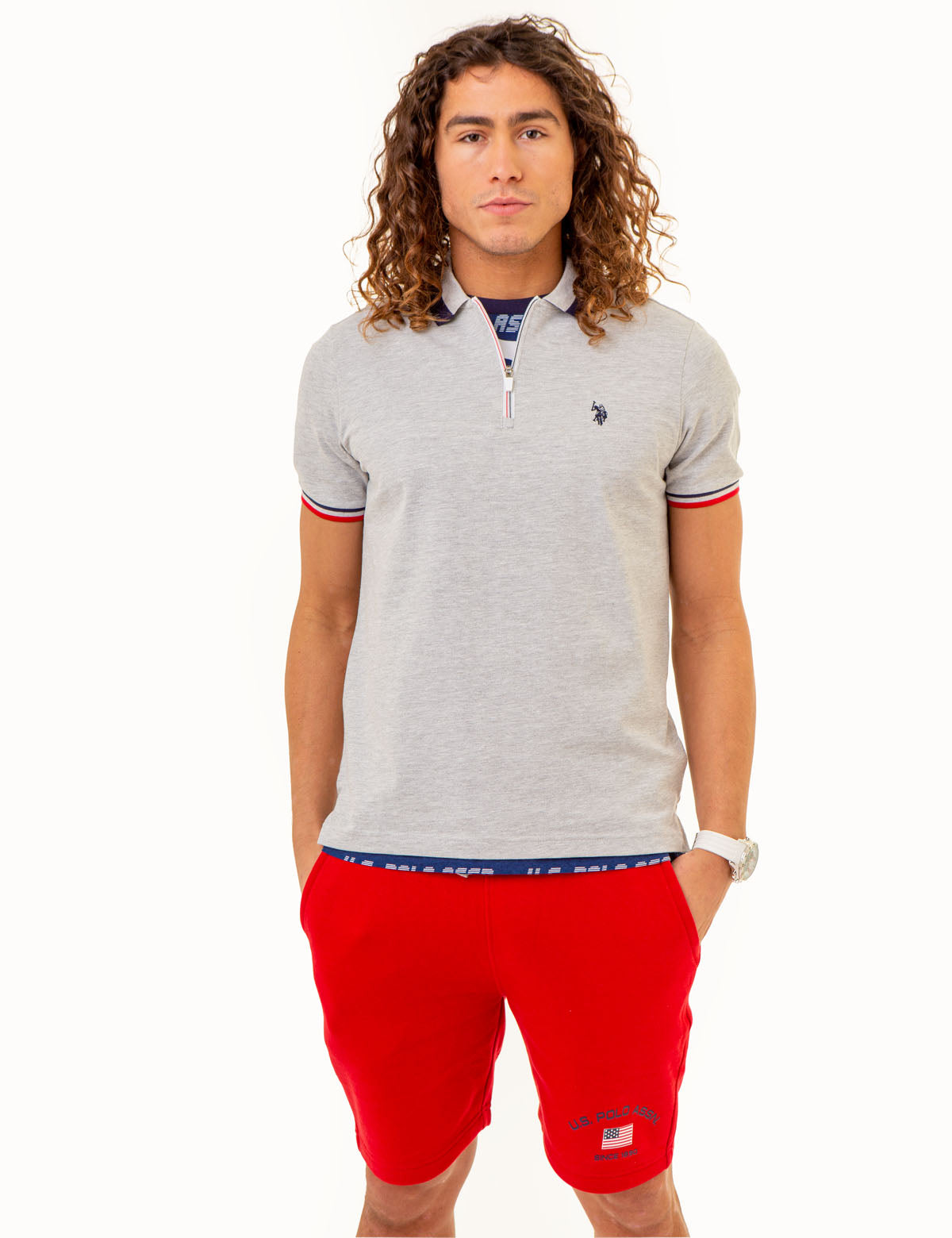 RED WHITE AND BLUE ZIPPER PIQUE POLO SHIRT– U.S. Polo Assn.