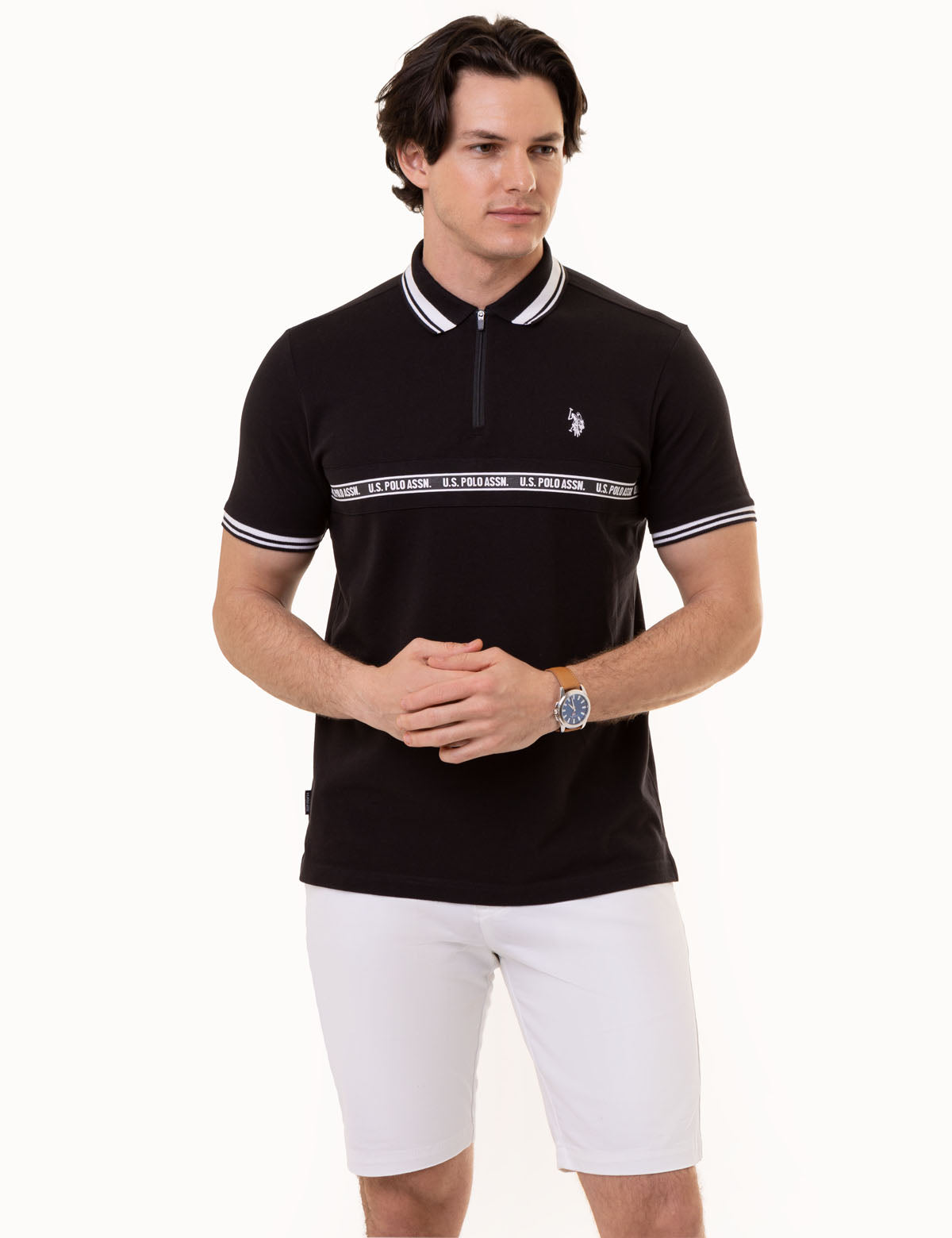 U.S. POLO ASSN. ZIPPER PLACKET PIECED POLO SHIRT– U.S. Polo Assn.