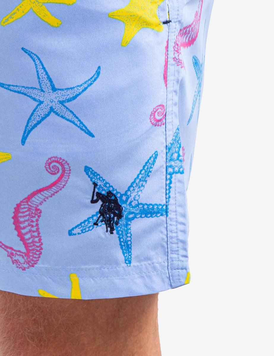 7" SEAHORSE AND STARFISH PRINT SWIM TRUNKS– U.S. Polo Assn.