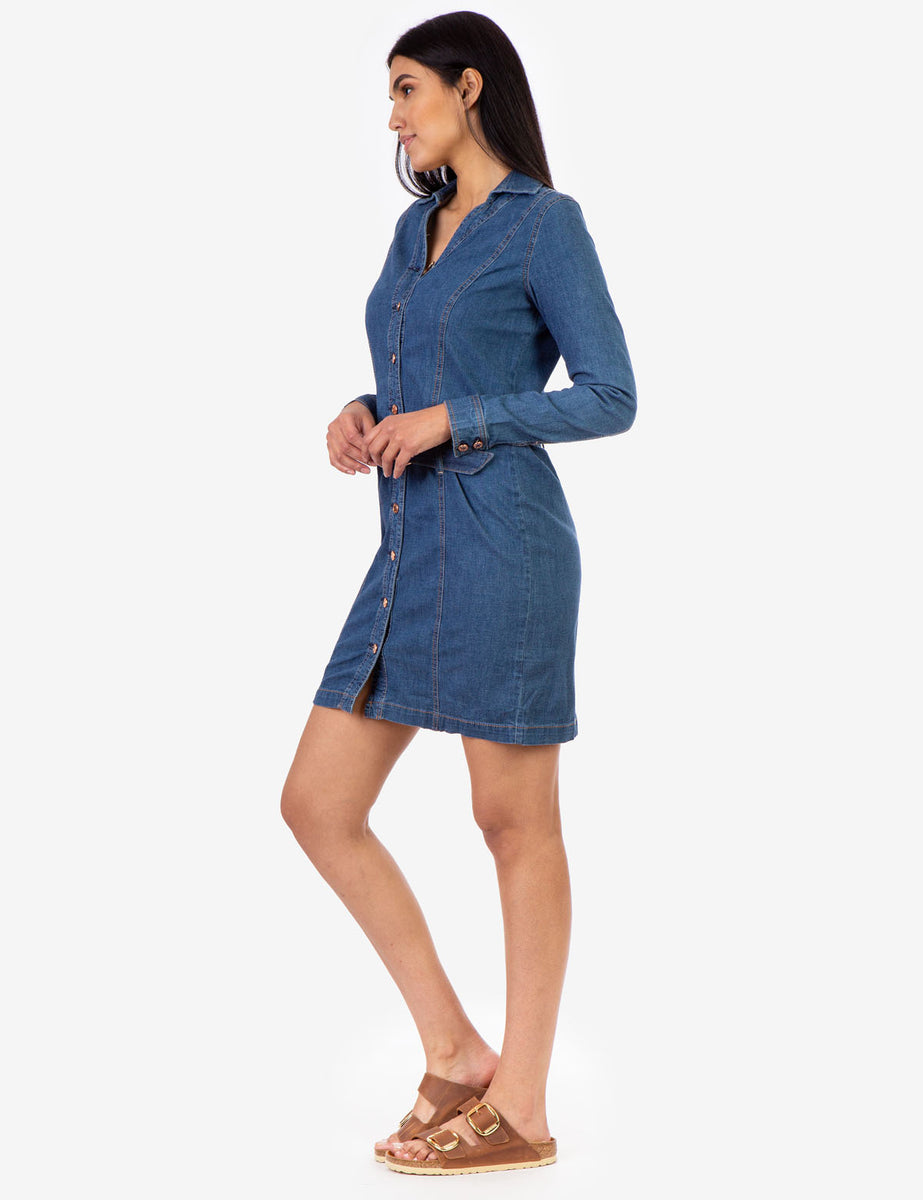 BUTTON FRONT BELTED DENIM DRESS– U.S. Polo Assn.