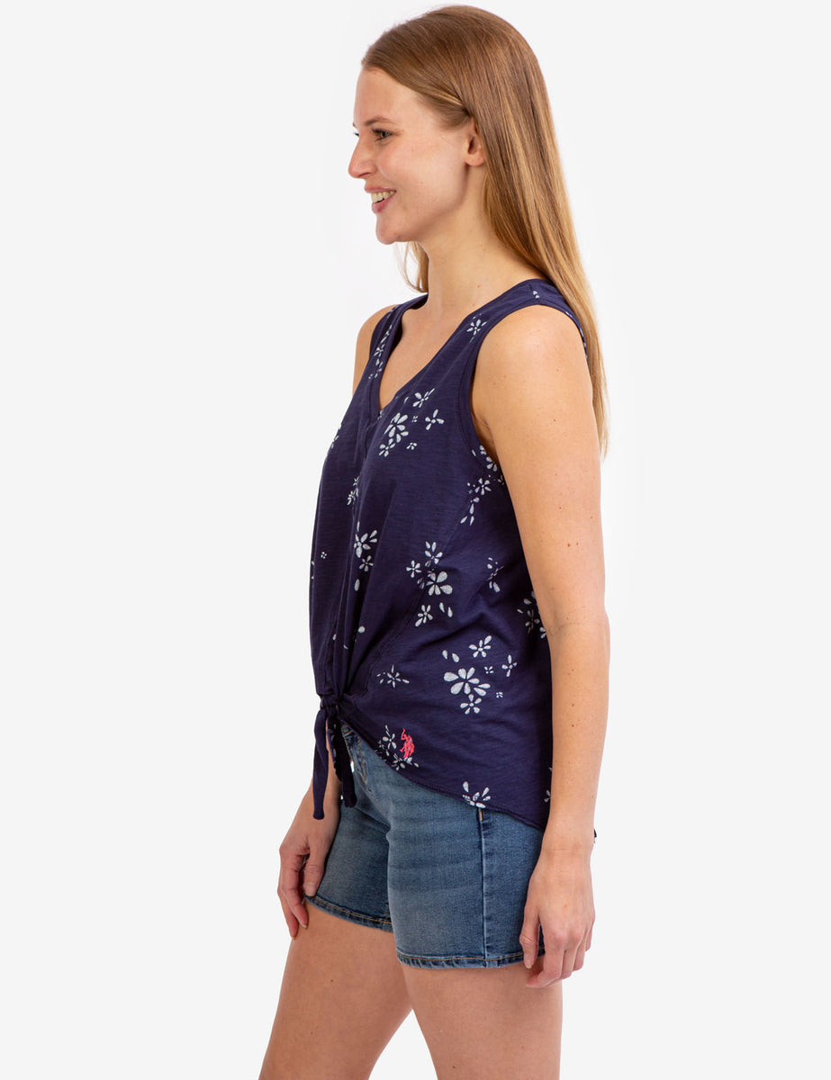 FLORAL V-NECK FRONT TIE TANK TOP– U.S. Polo Assn.