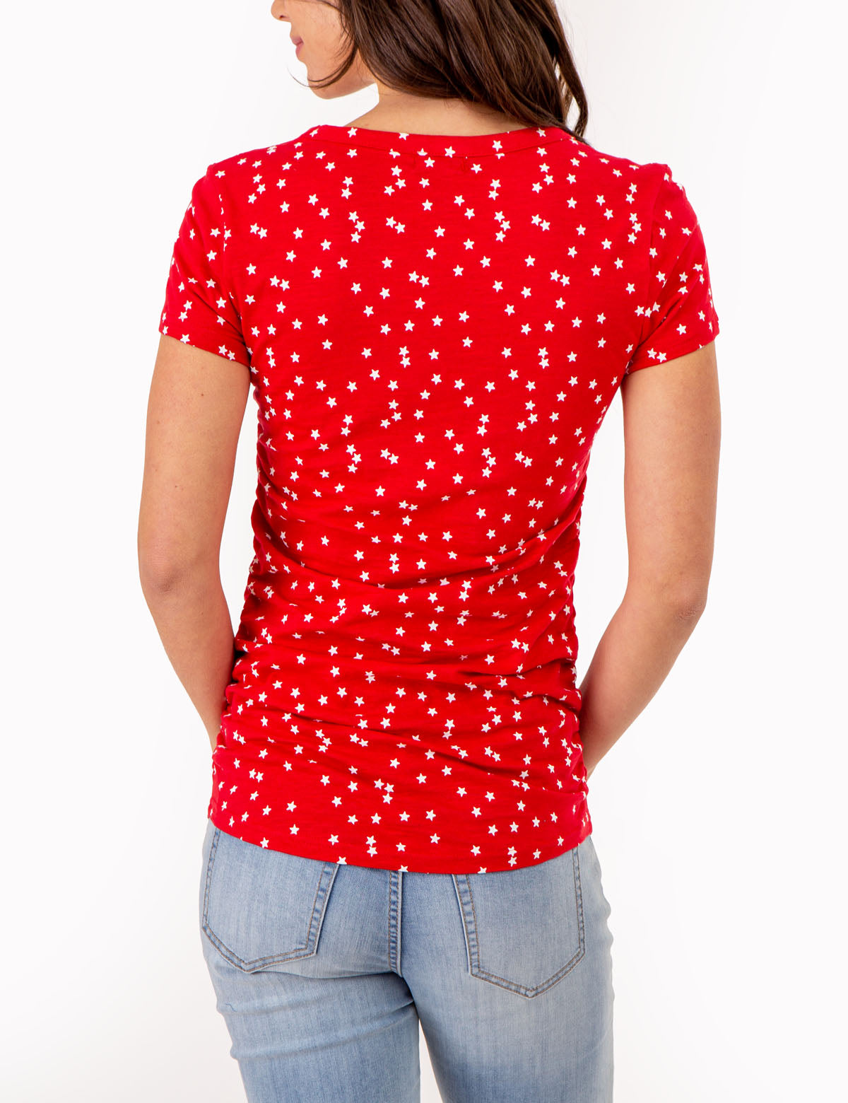 STAR PRINT RUCHED SIDE V-NECK T-SHIRT– U.S. Polo Assn.