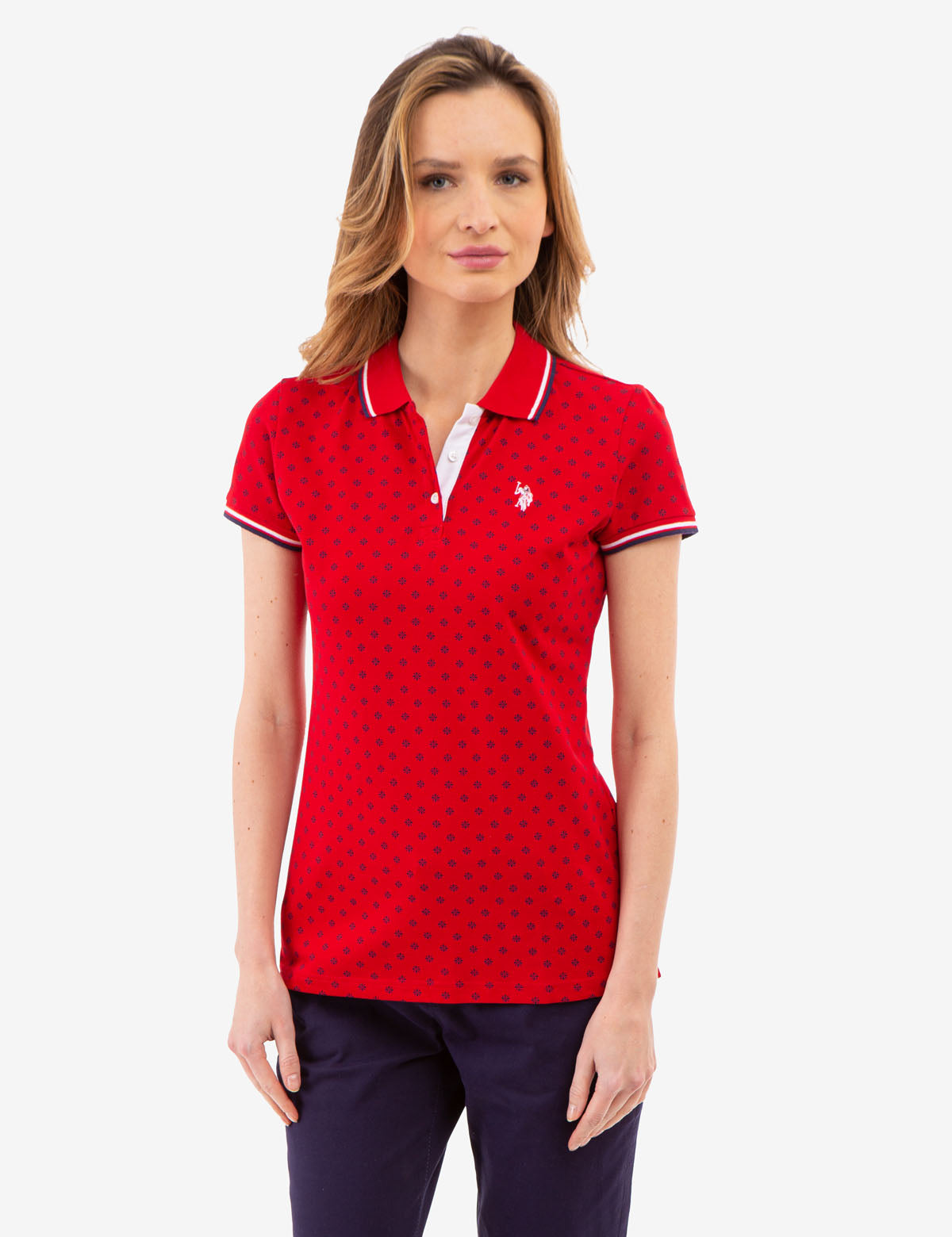 DOT FLOWER PRINT TIPPED POLO SHIRT– U.S. Polo Assn.