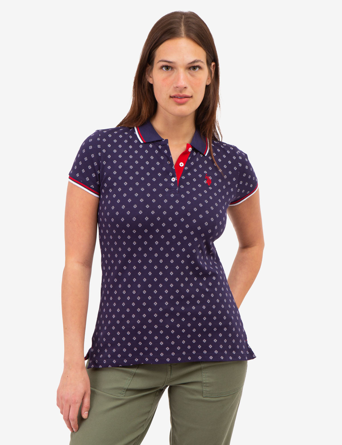 DOT FLOWER PRINT TIPPED POLO SHIRT– U.S. Polo Assn.