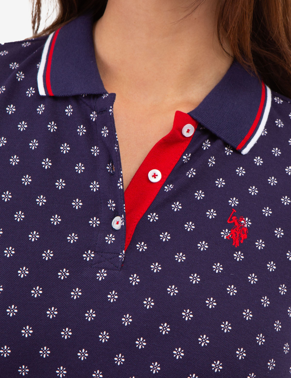 DOT FLOWER PRINT TIPPED POLO SHIRT– U.S. Polo Assn.
