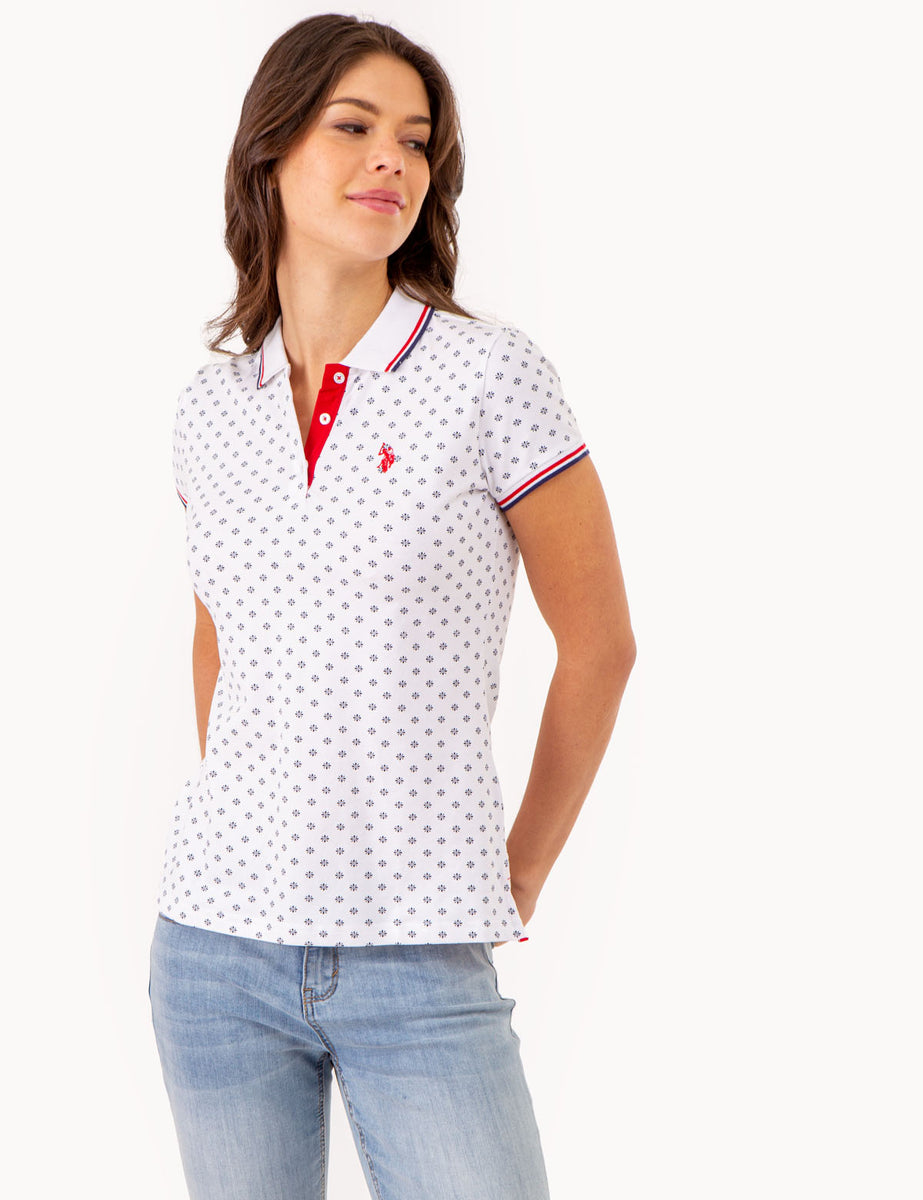 DOT FLOWER PRINT TIPPED POLO SHIRT– U.S. Polo Assn.