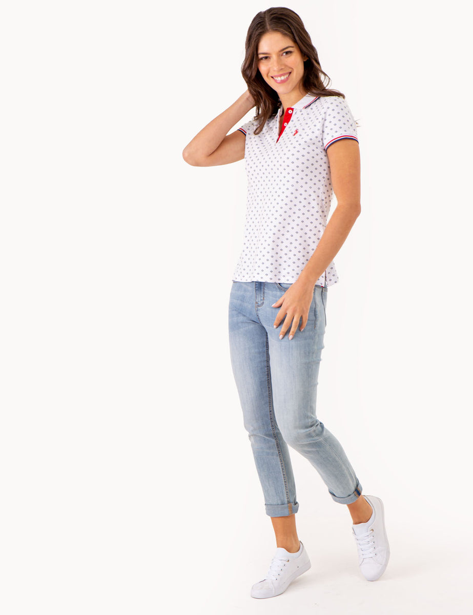 DOT FLOWER PRINT TIPPED POLO SHIRT– U.S. Polo Assn.