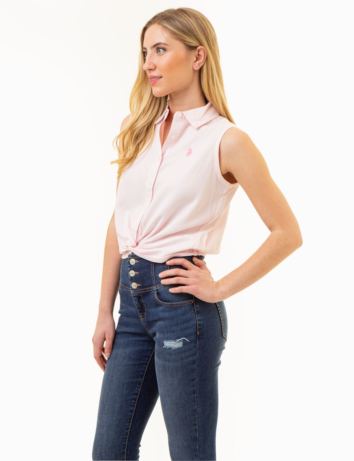 SLEEVELESS TWIST FRONT SHIRT– U.S. Polo Assn.