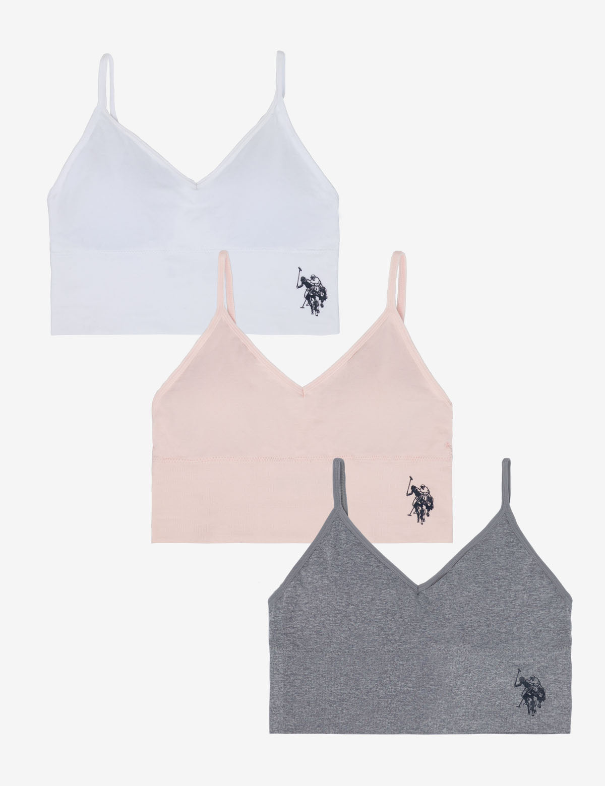 3PK TRIANGLE LONG LINE BRALETTES WITH REMOVEABLE PADS– U.S. Polo Assn.