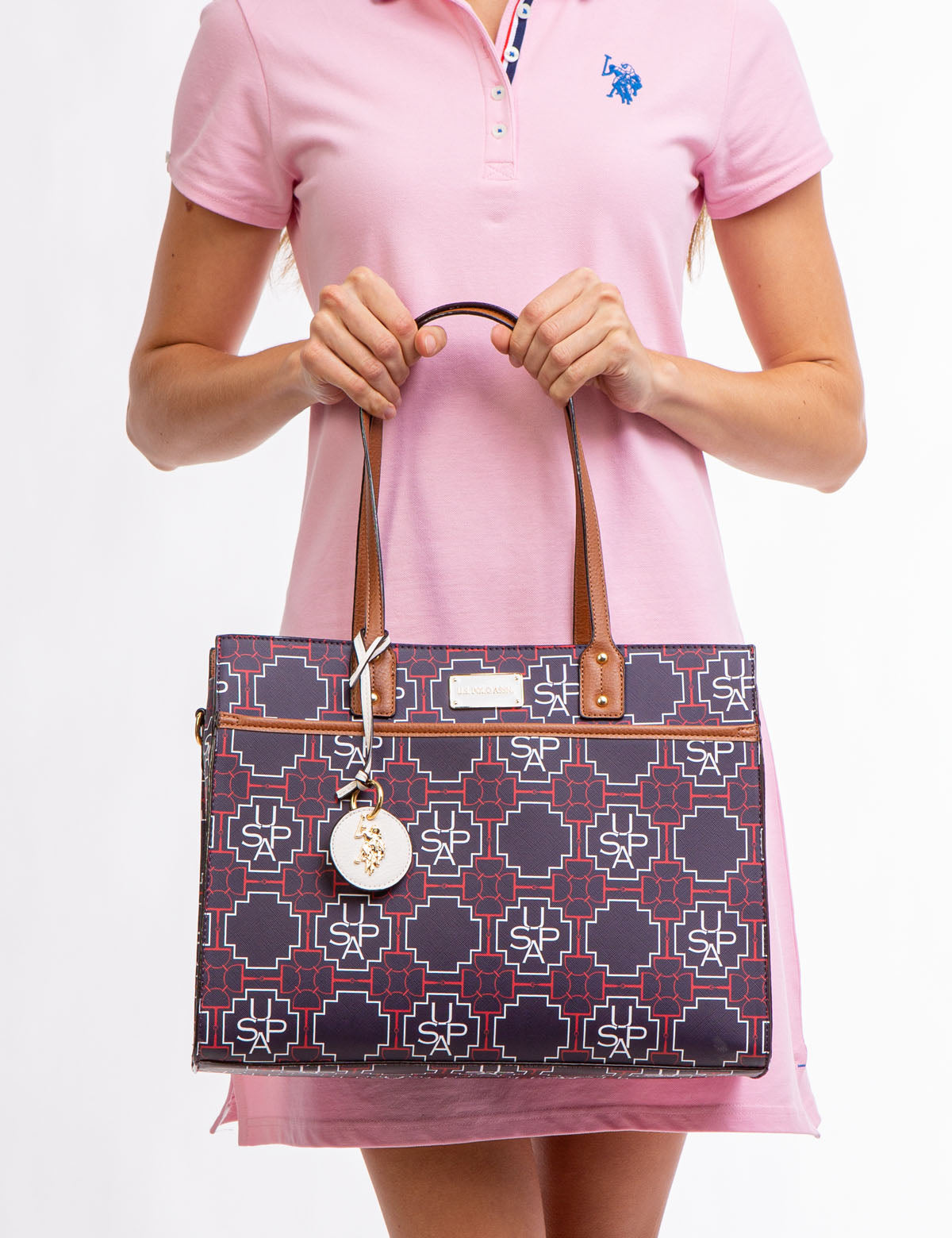USPA GEOMETRIC PRINT TOTE BAG WITH CROSSBODY STRAP– U.S. Polo Assn.