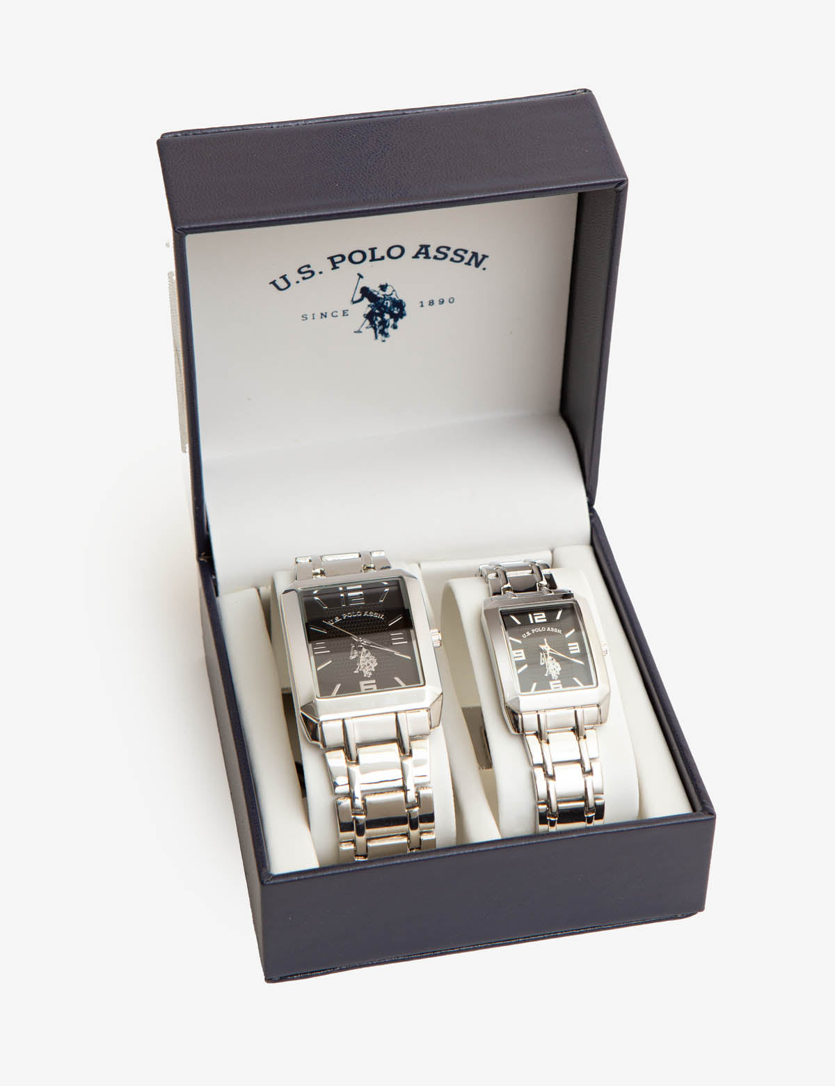 HIS AND HERS SILVER SQUARE WATCH SET– U.S. Polo Assn.