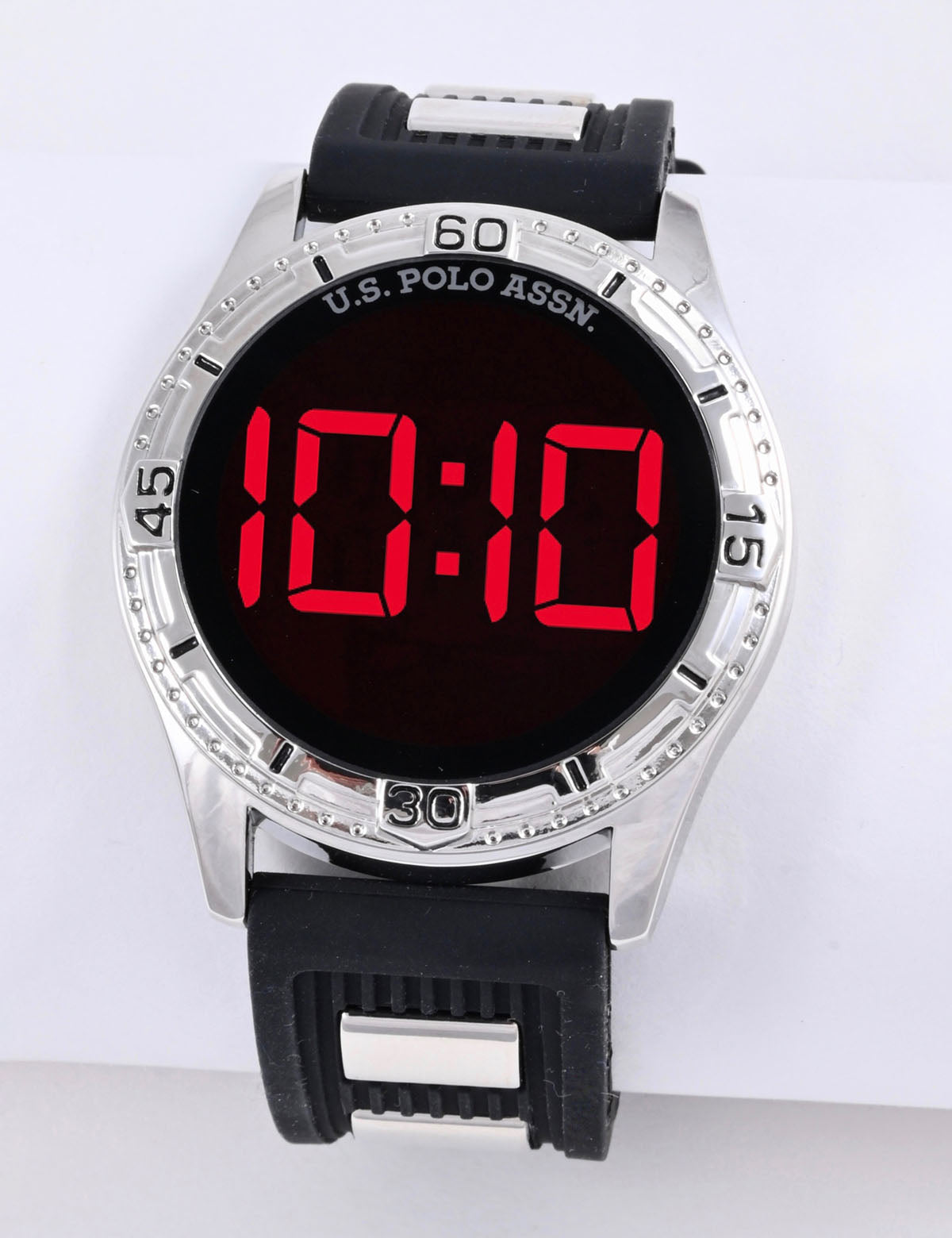MEN'S BLACK RUBBER AND SILVER LINK LED WATCH– U.S. Polo Assn.