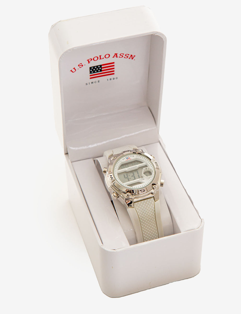 LADIES WHITE SPORT DIGITAL WATCH– U.S. Polo Assn.