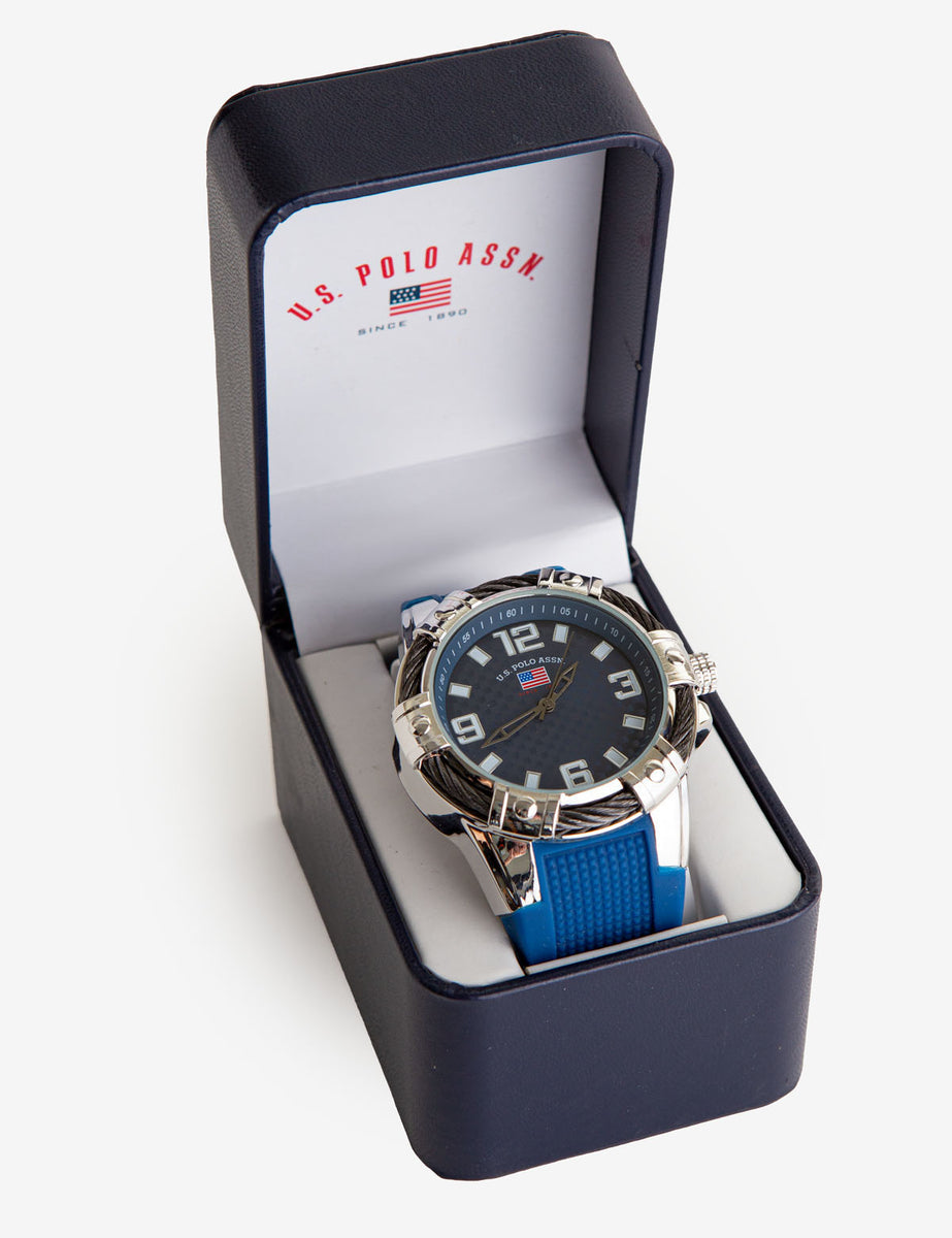 MEN'S BLUE RUBBER STRAP WATCH WITH ROPE BEZEL– U.S. Polo Assn.