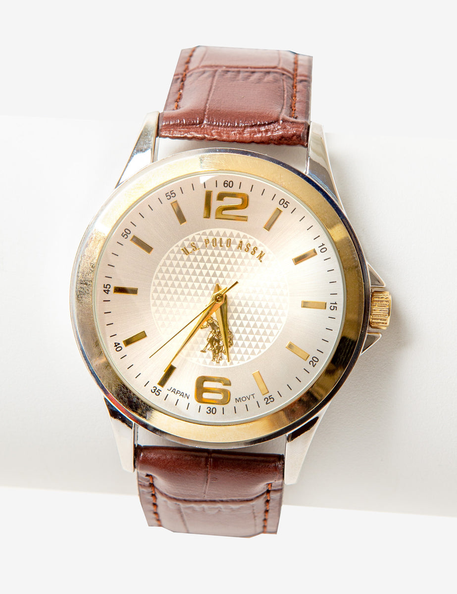 HIS AND HERS CROCODILE STRAP WATCH SET– U.S. Polo Assn.