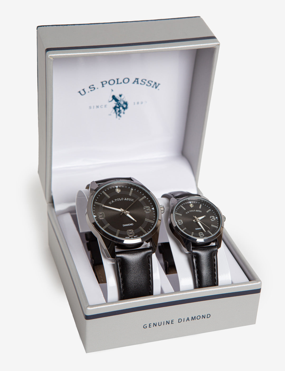 HIS AND HERS BLACK STRAP DIAMOND WATCH SET– U.S. Polo Assn.