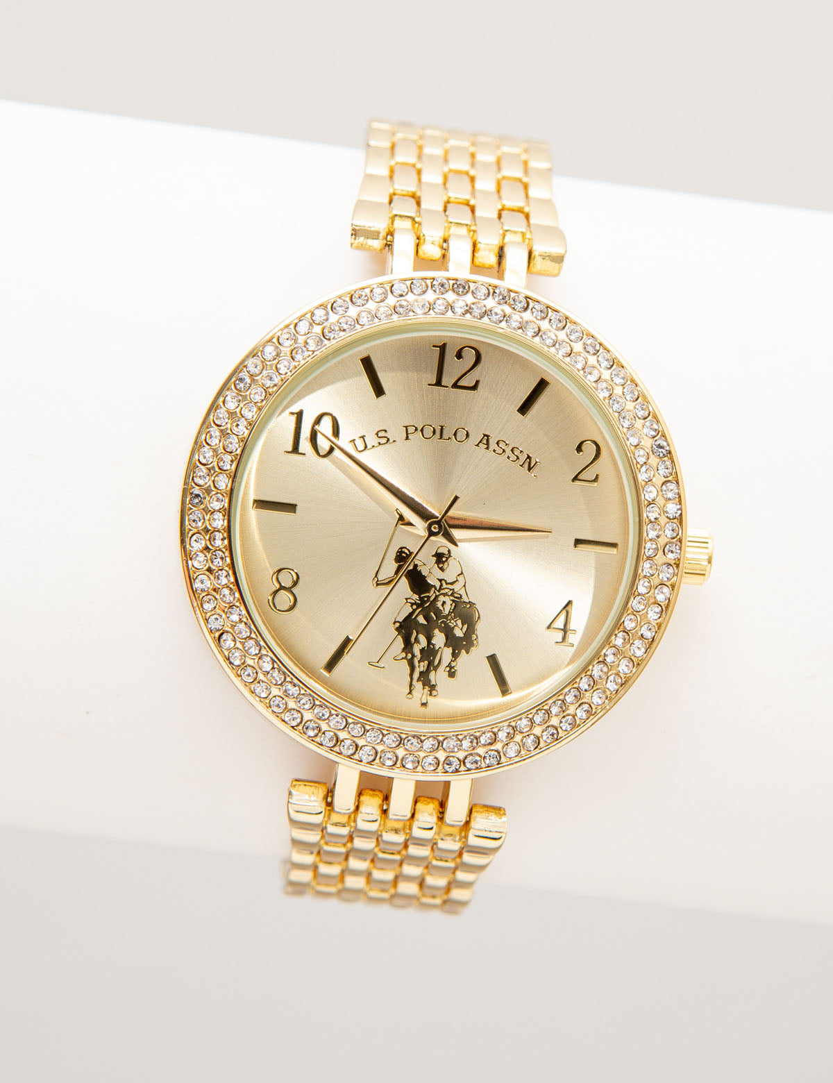 LADIES GOLDTONE WATCH WITH CRYSTAL ENCRUSTED BEZEL– U.S. Polo Assn.