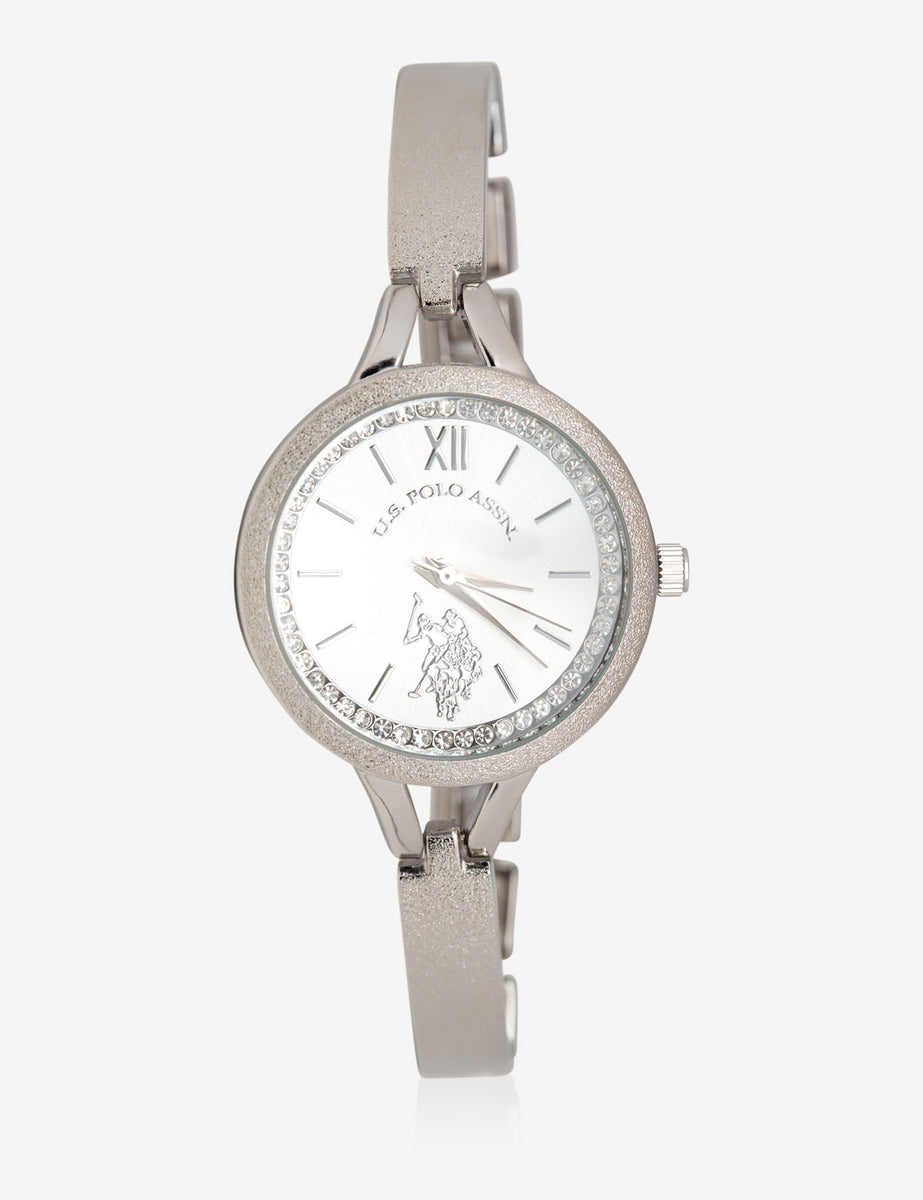 USPA WOMEN'S SILVER & RHINESTONE STUDDED WATCH– U.S. Polo Assn.