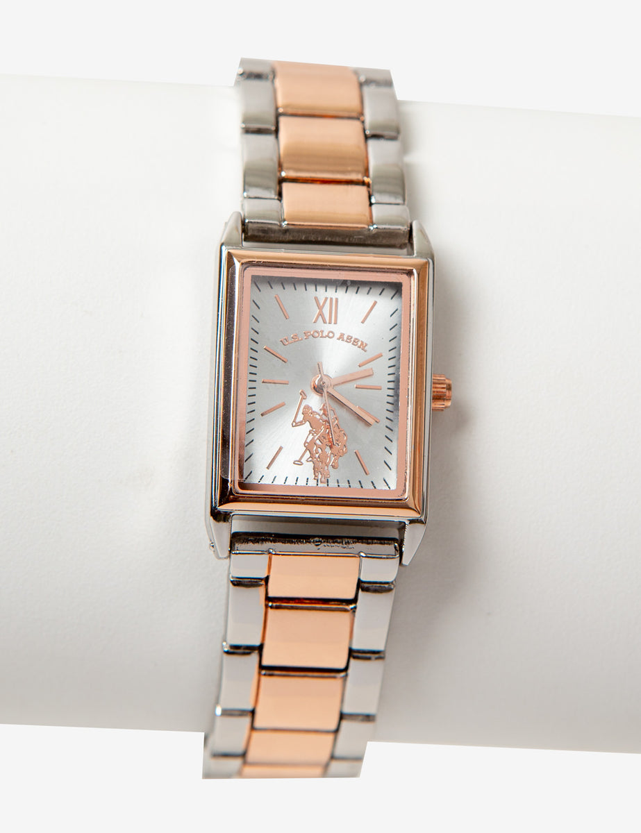 LADIES RECTANGULAR TWO TONE ROSE BRACELET WATCH– U.S. Polo Assn.