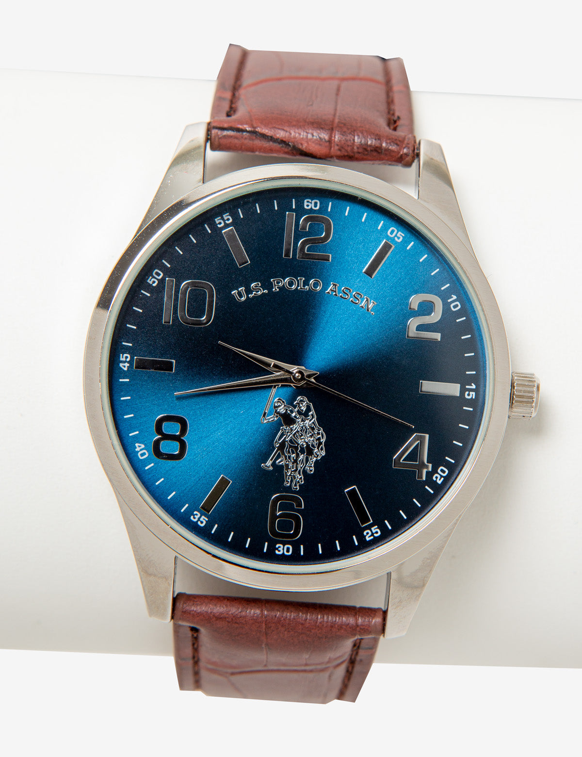 MEN'S BROWN STRAP WATCH WITH BLUE DIAL– U.S. Polo Assn.