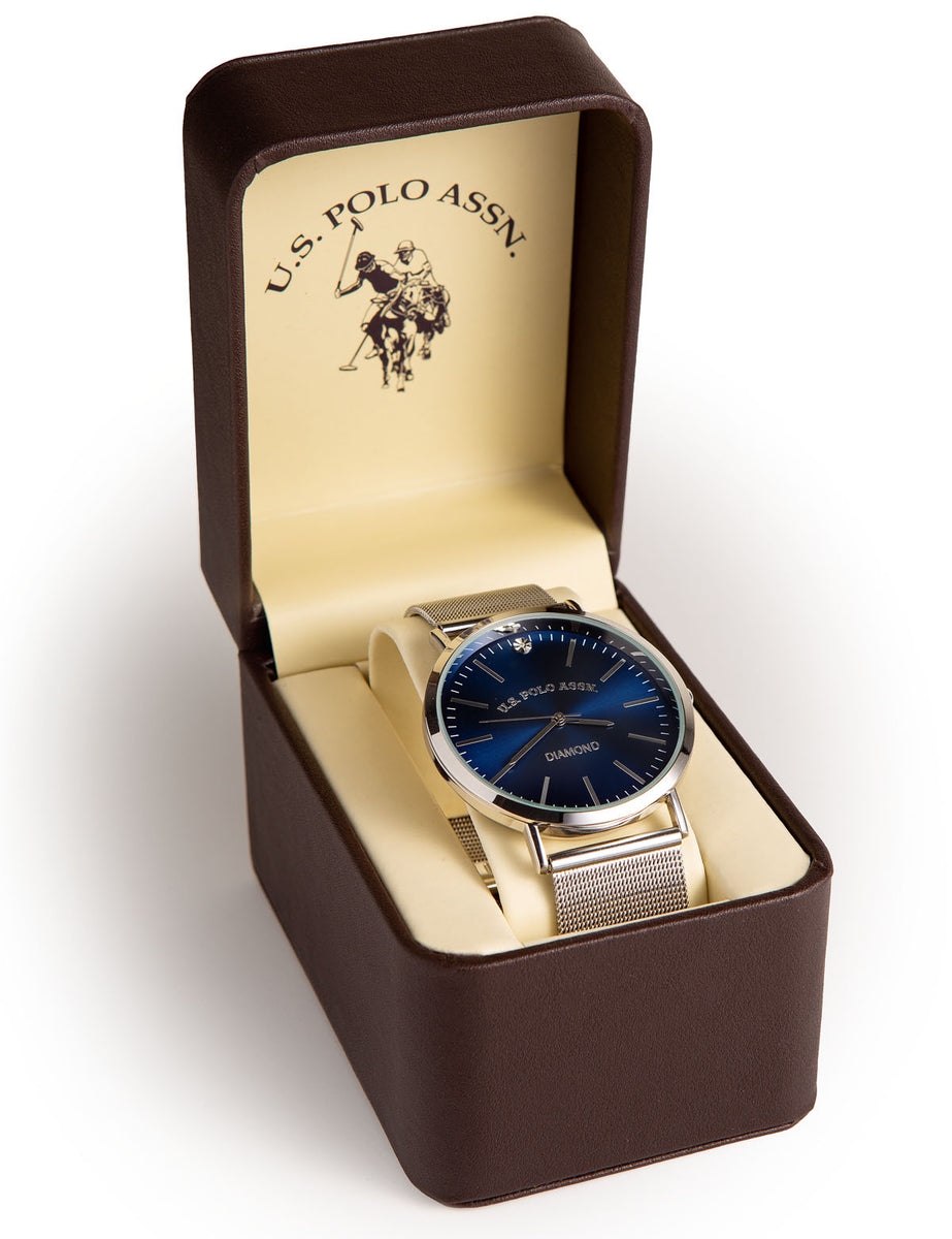 Silvertone Bracelet Watch with Blue Dial– U.S. Polo Assn.