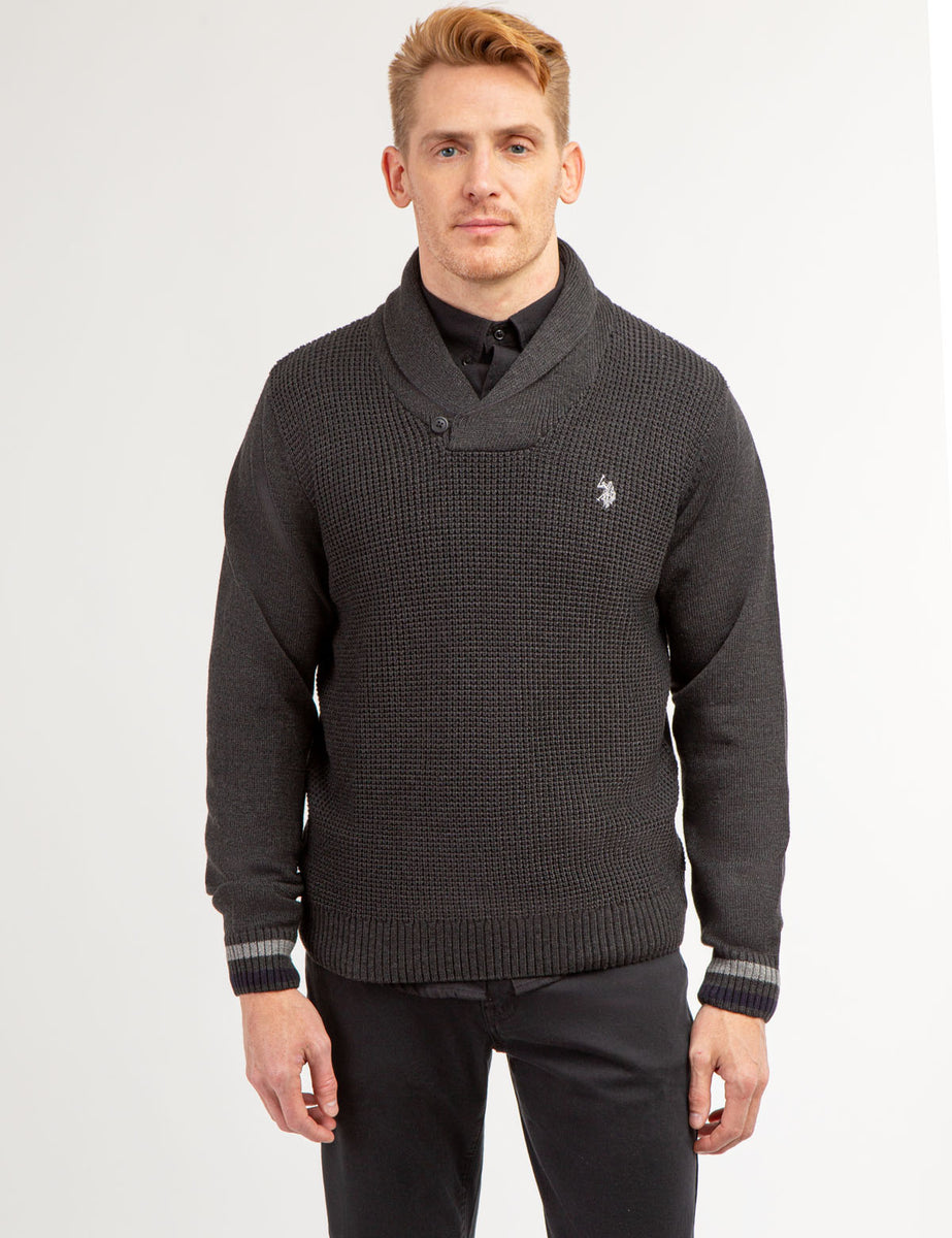 TEXTURED FRONT SHAWL COLLAR SWEATER– U.S. Polo Assn.