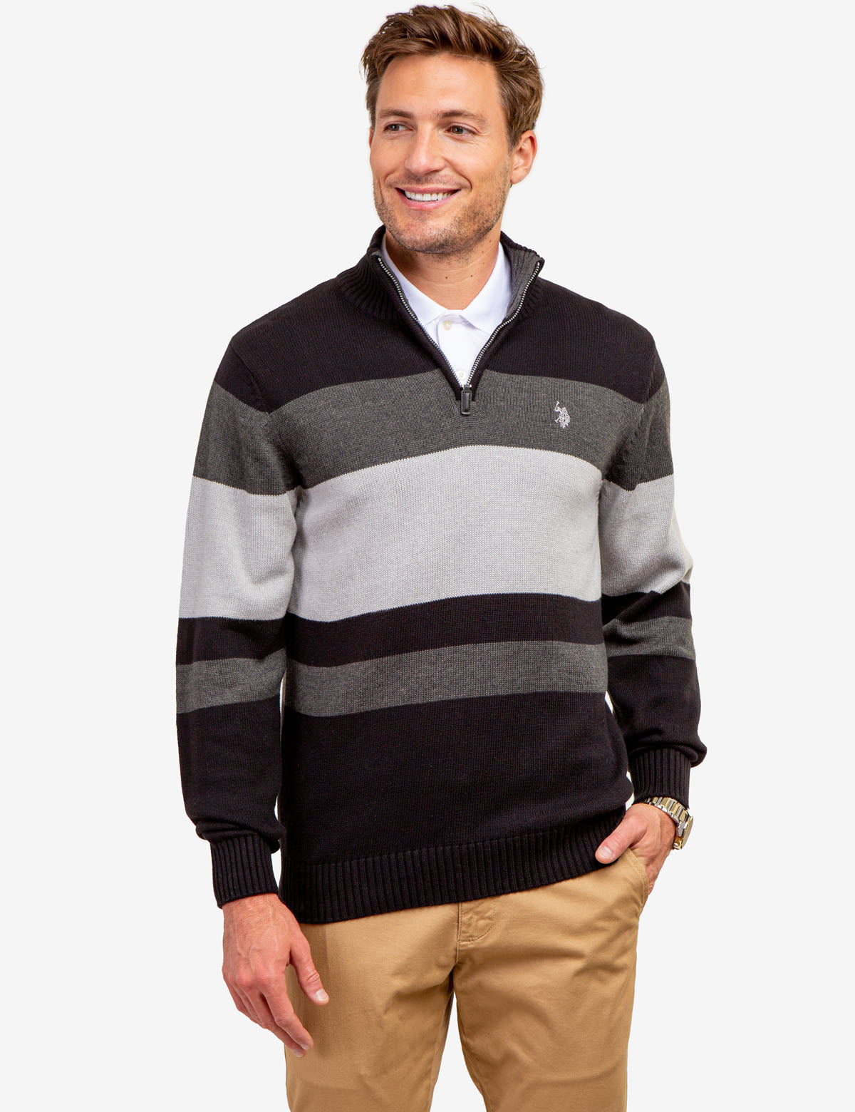 ENGINEER STRIPE 1/4 ZIP SWEATER– U.S. Polo Assn.