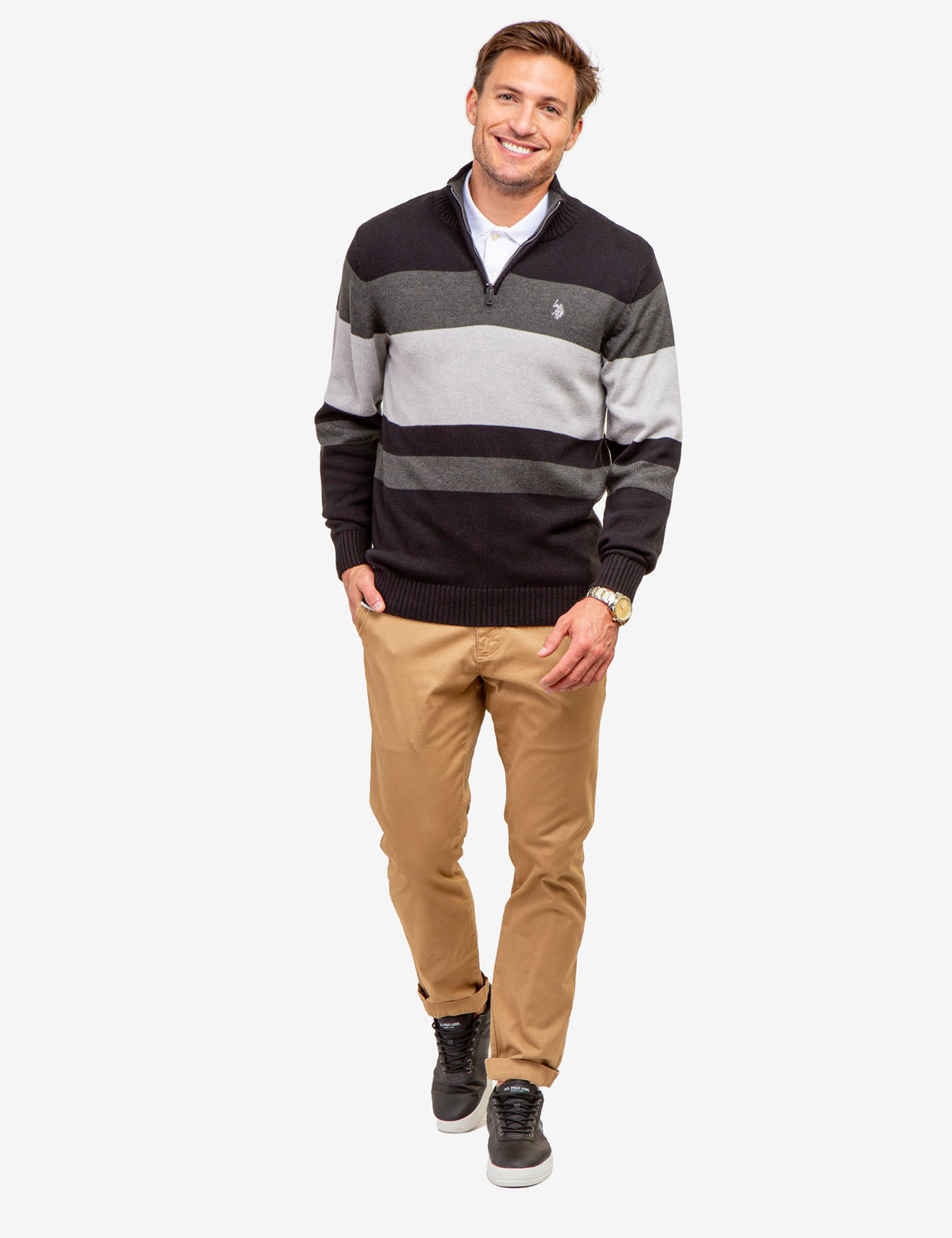 ENGINEER STRIPE 1/4 ZIP SWEATER– U.S. Polo Assn.
