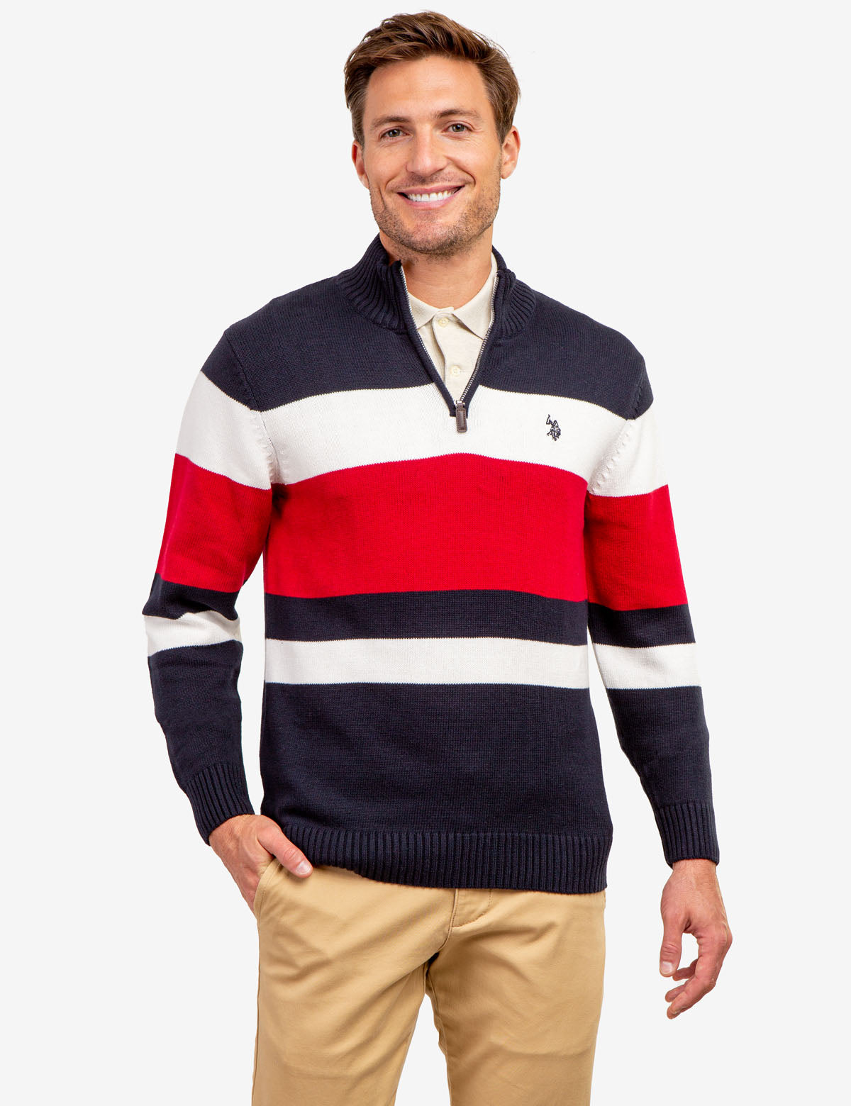 ENGINEER STRIPE 1/4 ZIP SWEATER– U.S. Polo Assn.