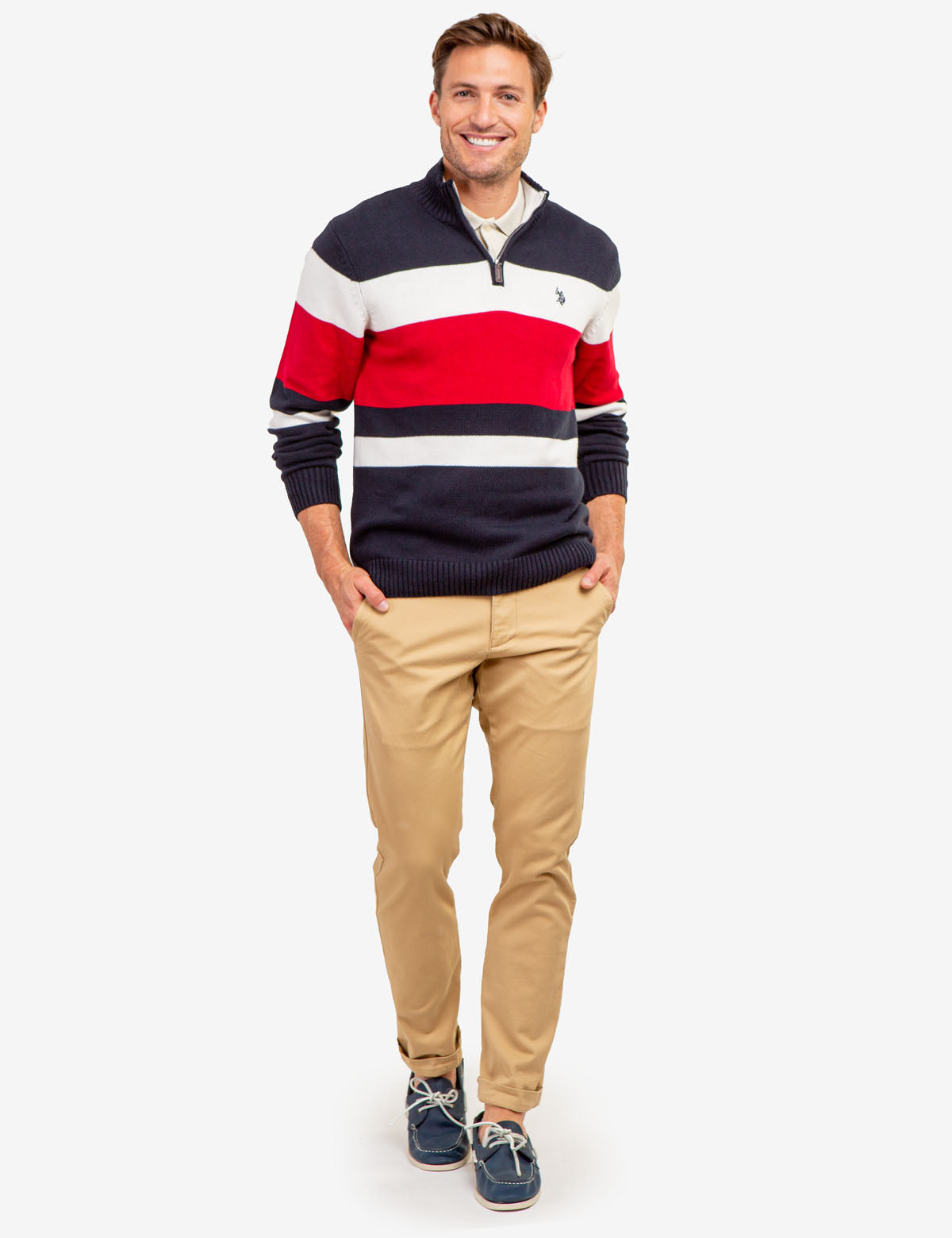 ENGINEER STRIPE 1/4 ZIP SWEATER– U.S. Polo Assn.